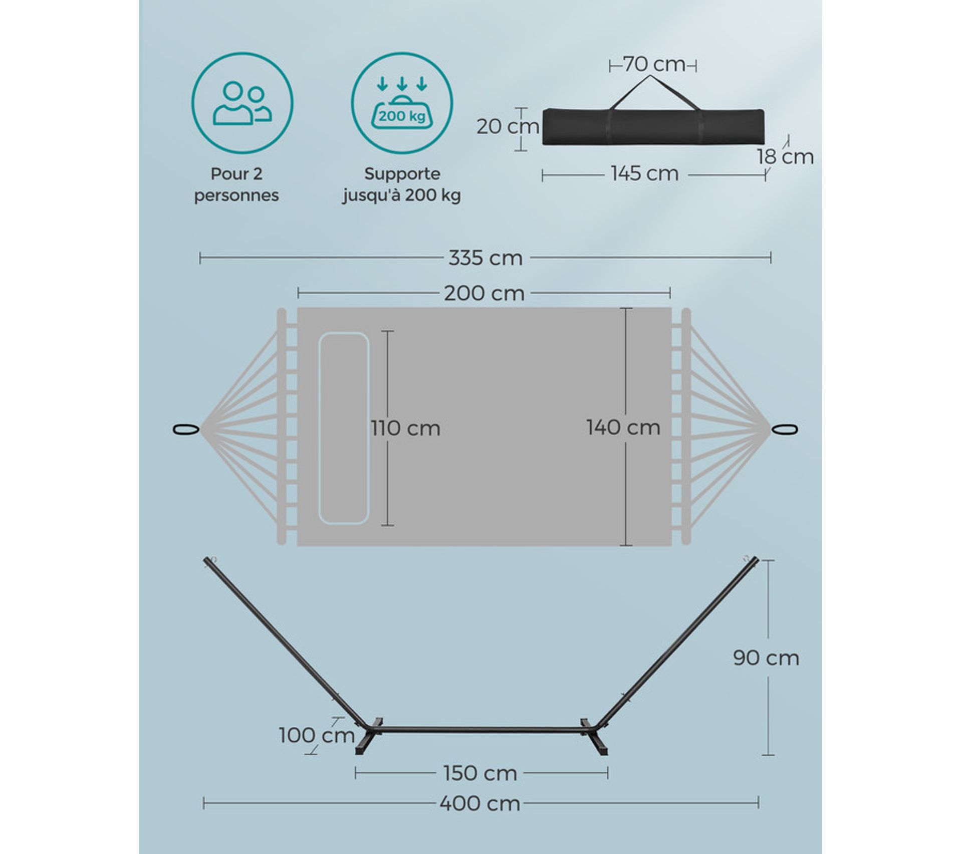 Hamac Avec Support, Barre De Soutien Double, Avec Coussin, Structure ...