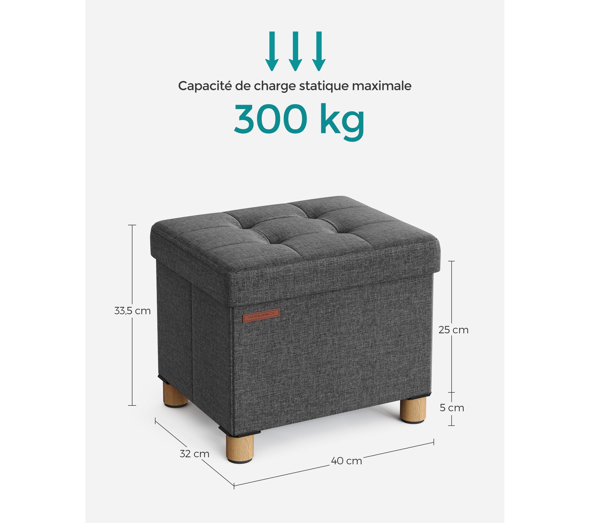 Pouf, Coffre De Rangement, Pliable, Banc Avec Rangement, 32 X 40 X 33,5 ...