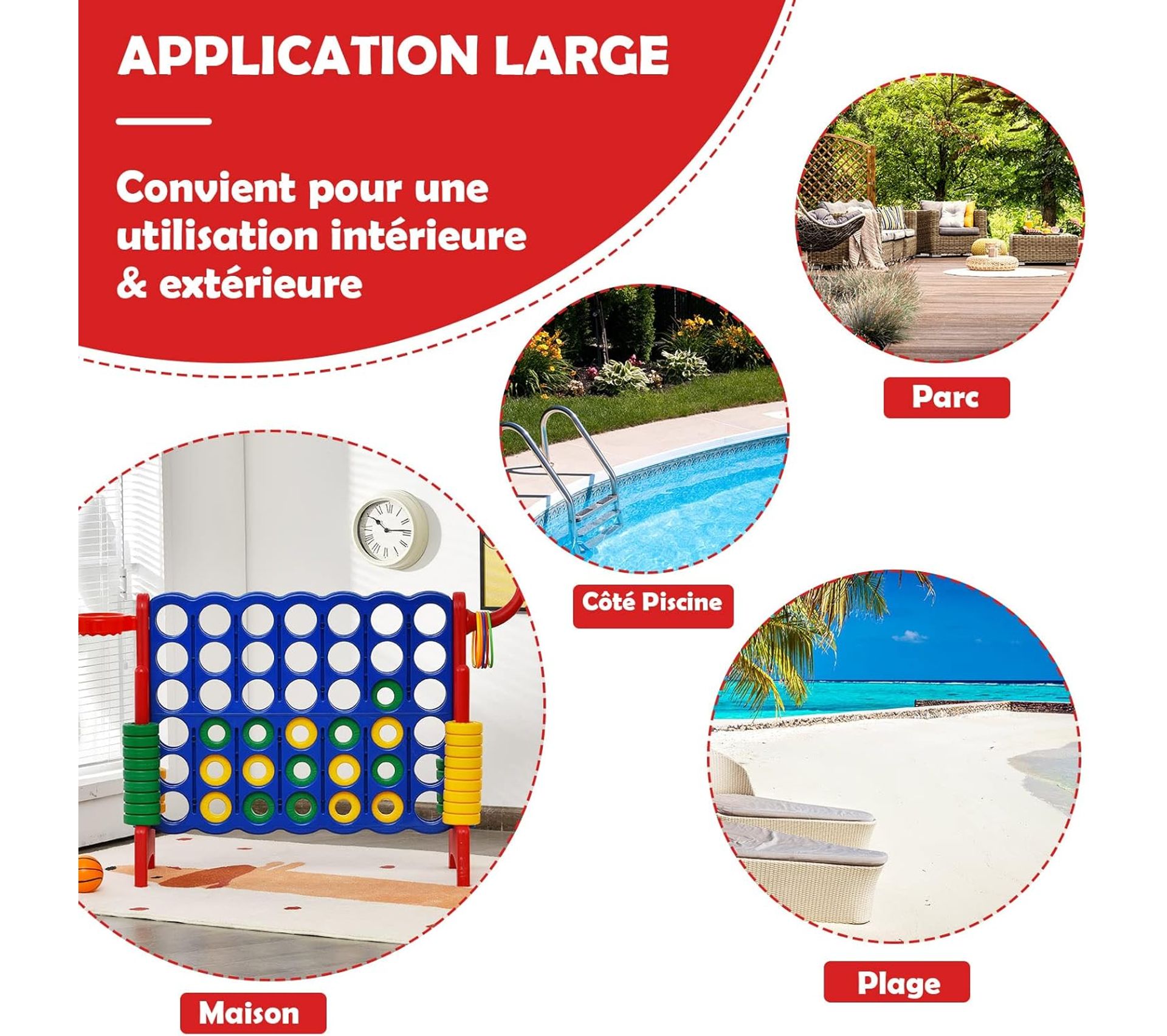 3 En 1 Jeux Puissance 4 Géant Avec 42 Jetons Et 5 Anneaux, Jeu De ...