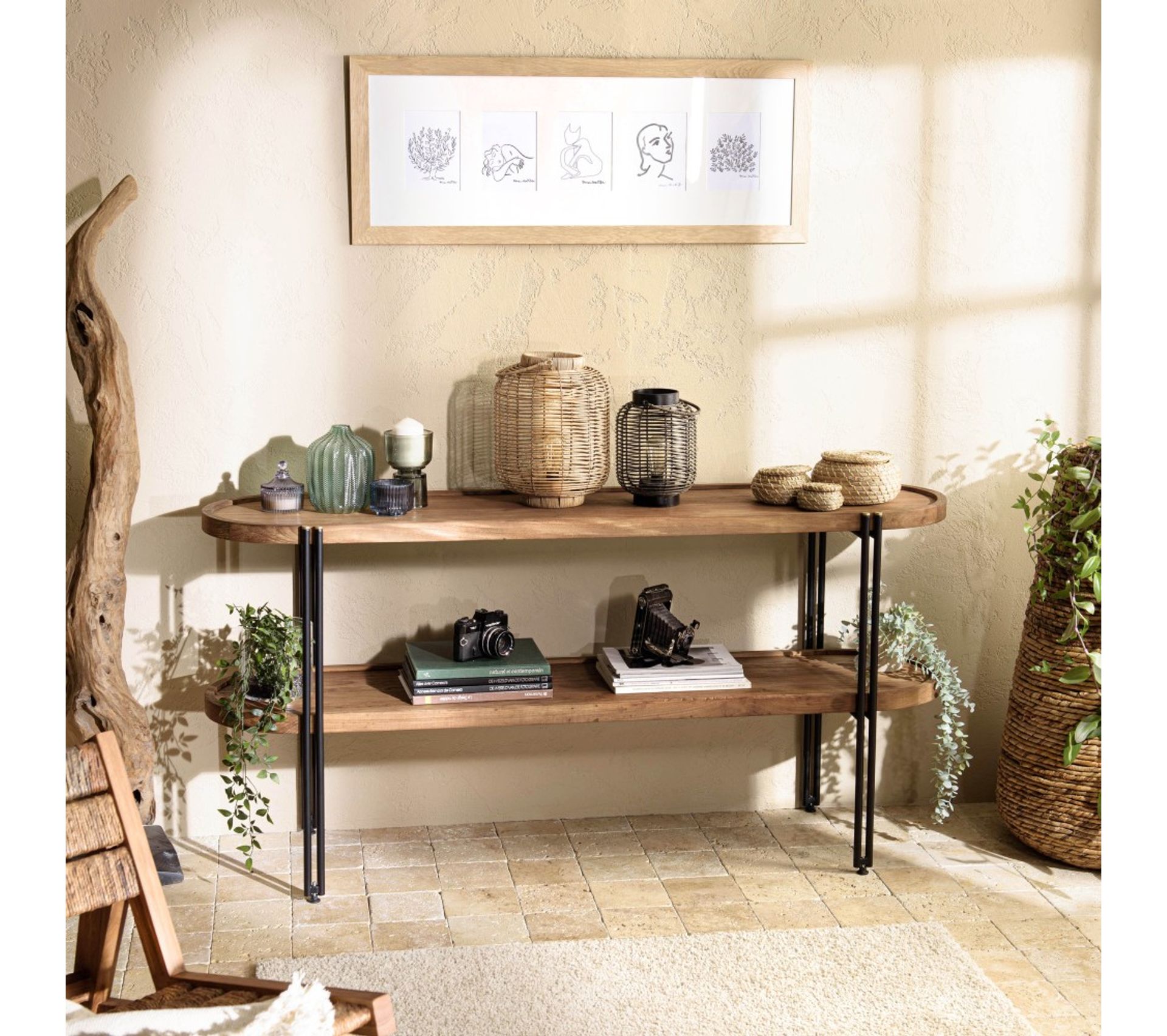 Alida - Console Double Plateau Arrondi En Bois De Teck Recyclé - Table ...