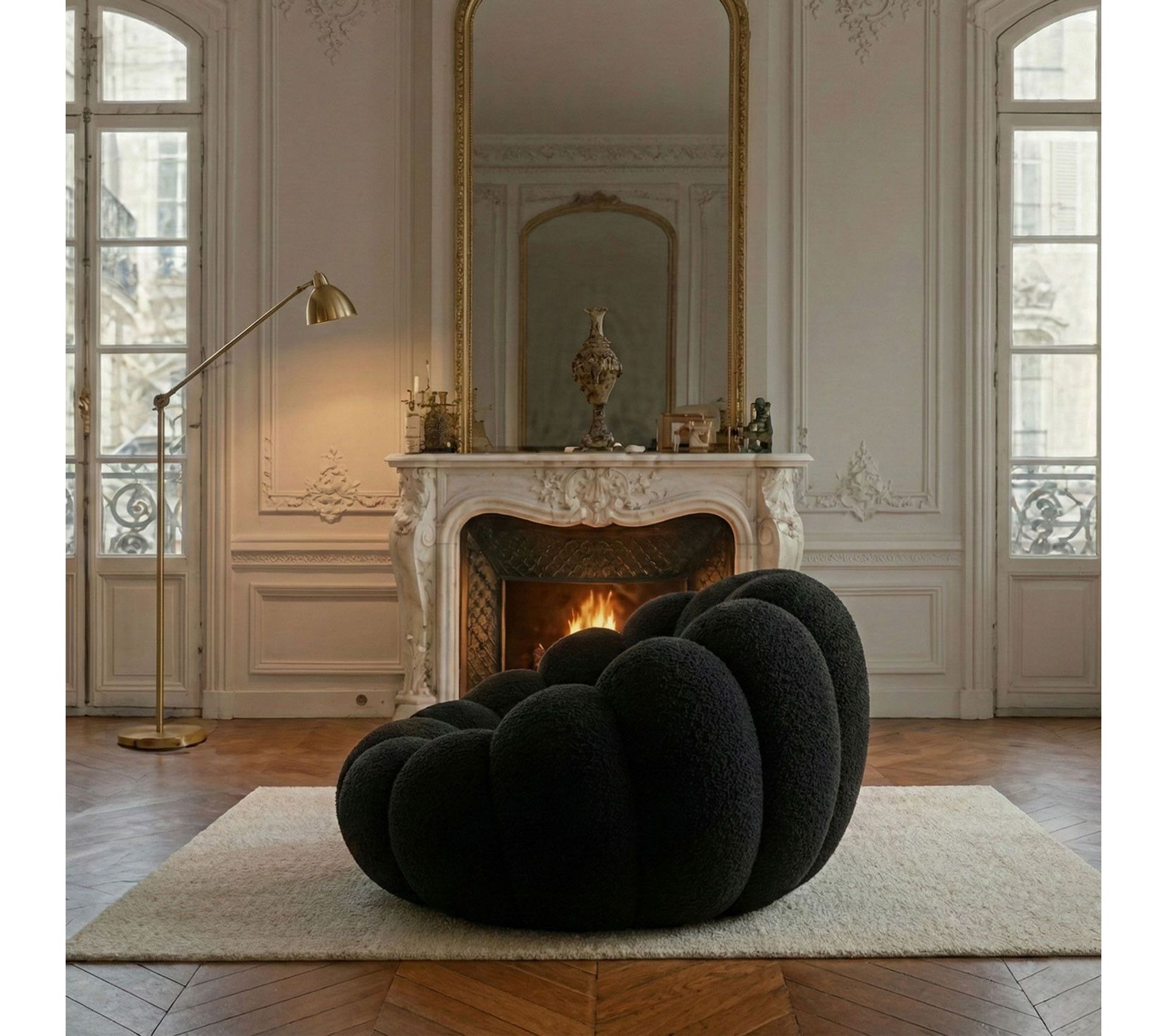 Fauteuil Design Coquillage Arielina Tissu Bouclette Noir - Fauteuil BUT