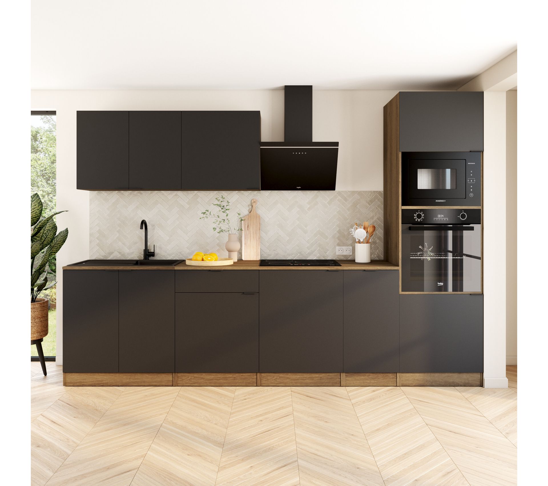 Bas 60 cm 1p EDEN chêne - gris - Meuble bas de cuisine BUT