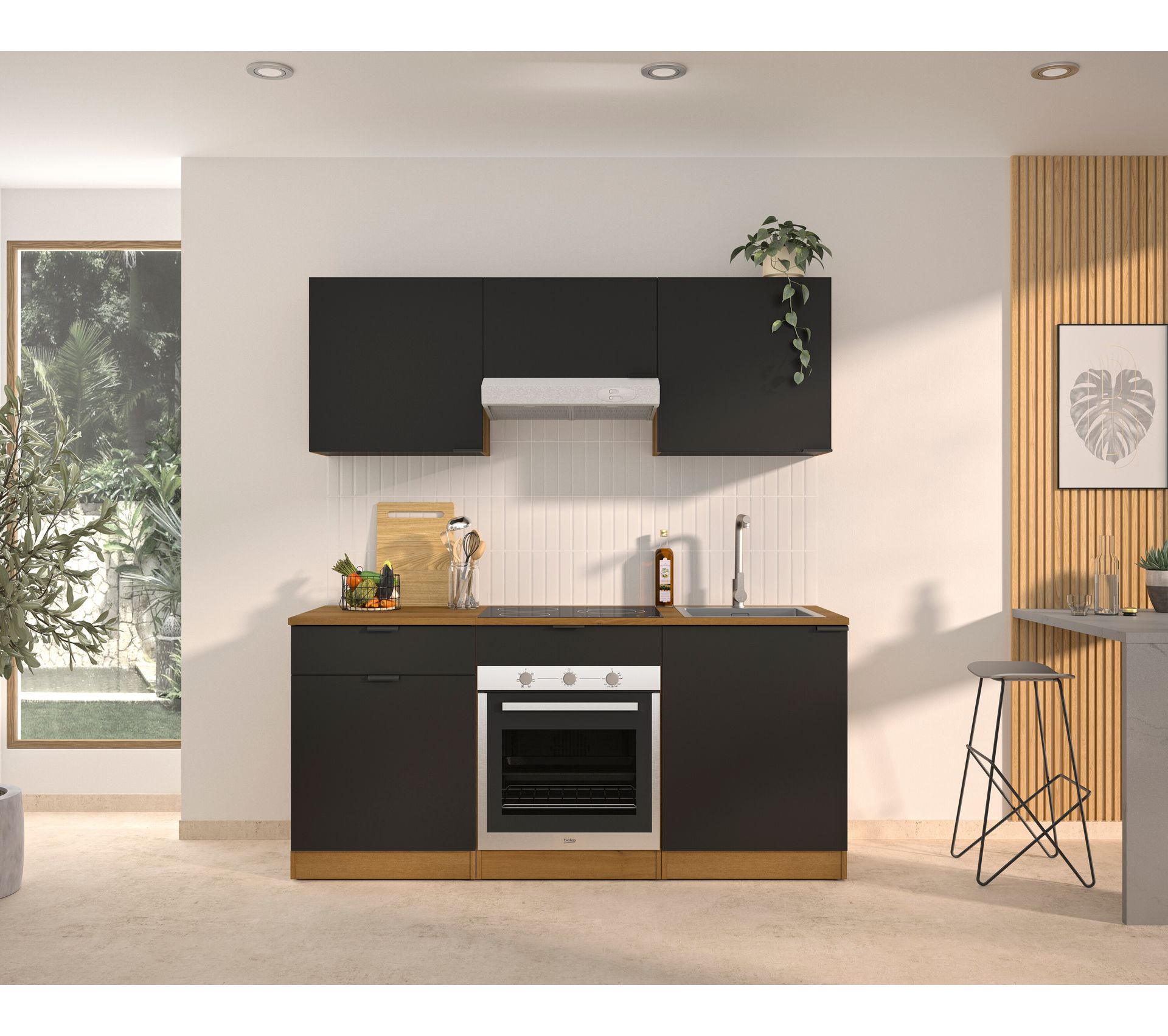 Bas 60 cm 1p EDEN chêne - gris - Meuble bas de cuisine BUT