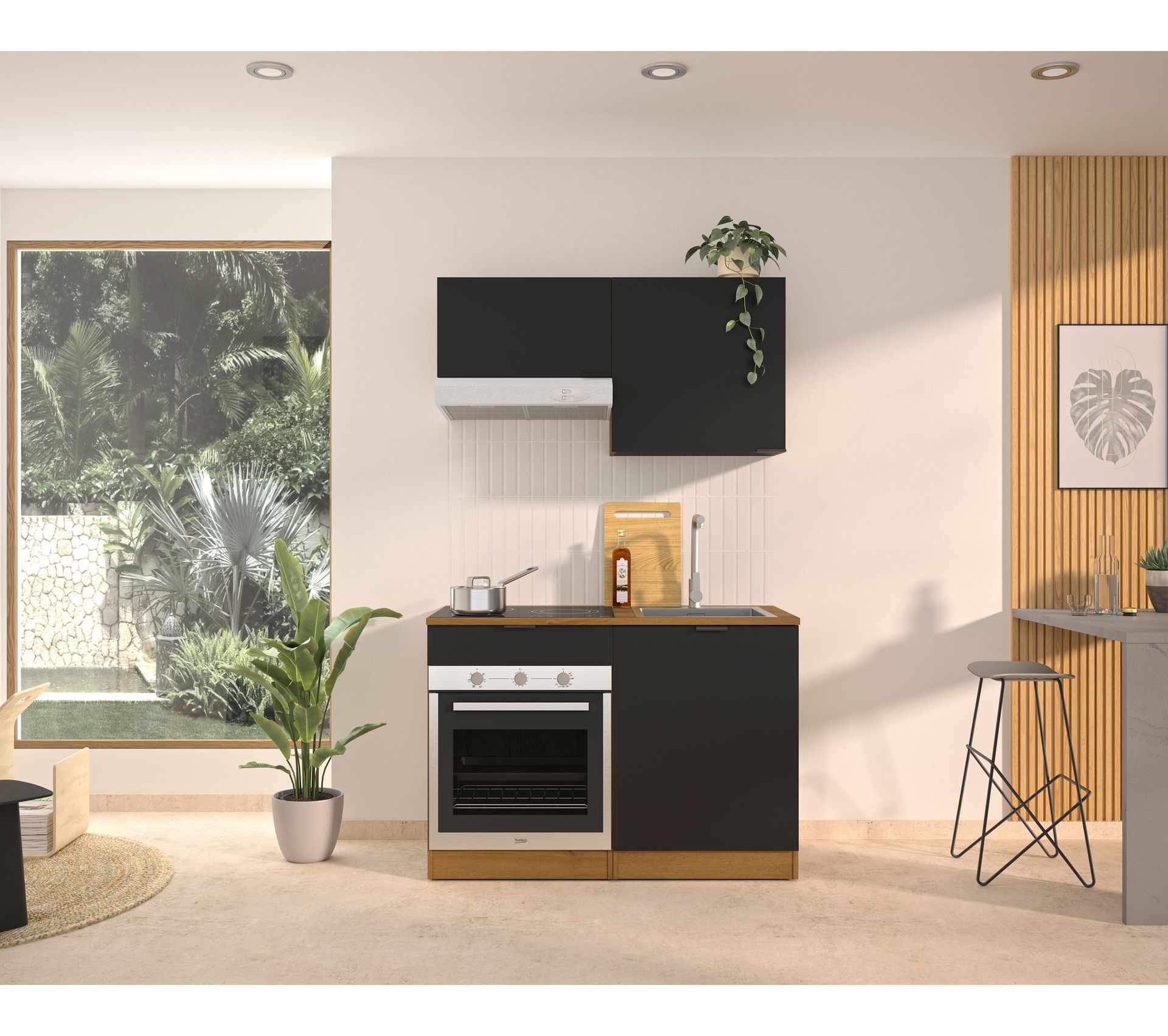 Bas 60 cm 1p EDEN chêne - gris - Meuble bas de cuisine BUT