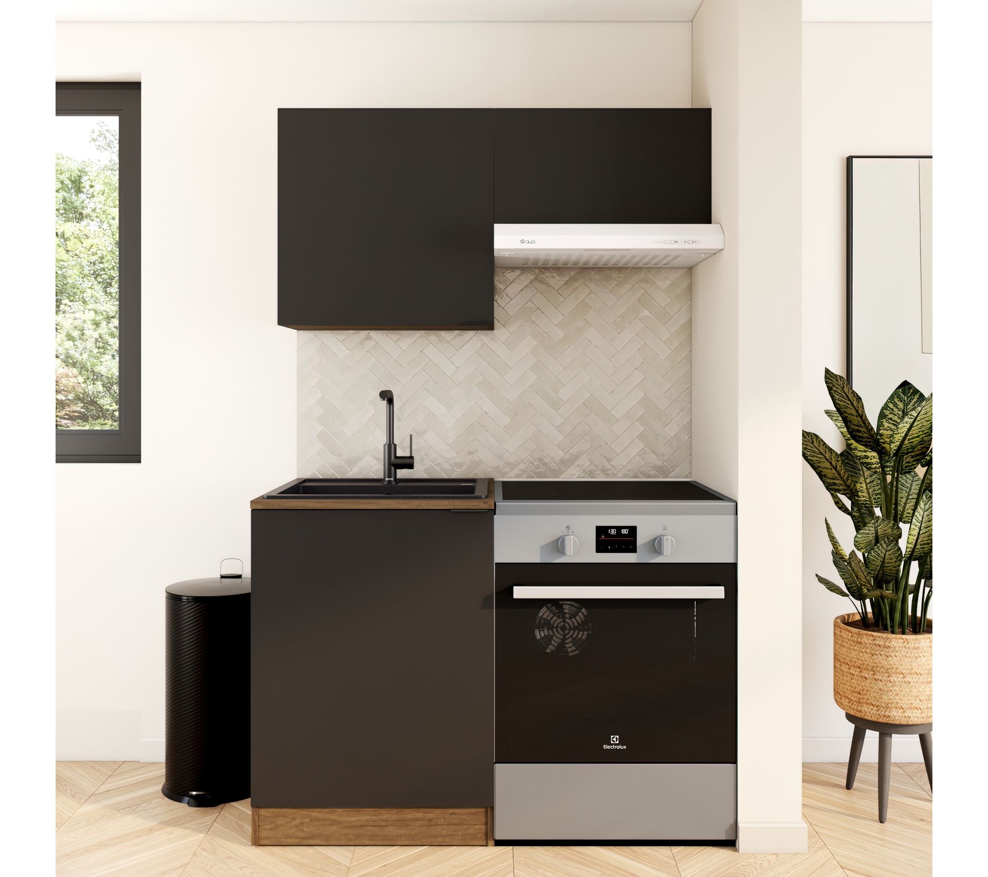 Bas 60 cm 1p EDEN chêne - gris - Meuble bas de cuisine BUT