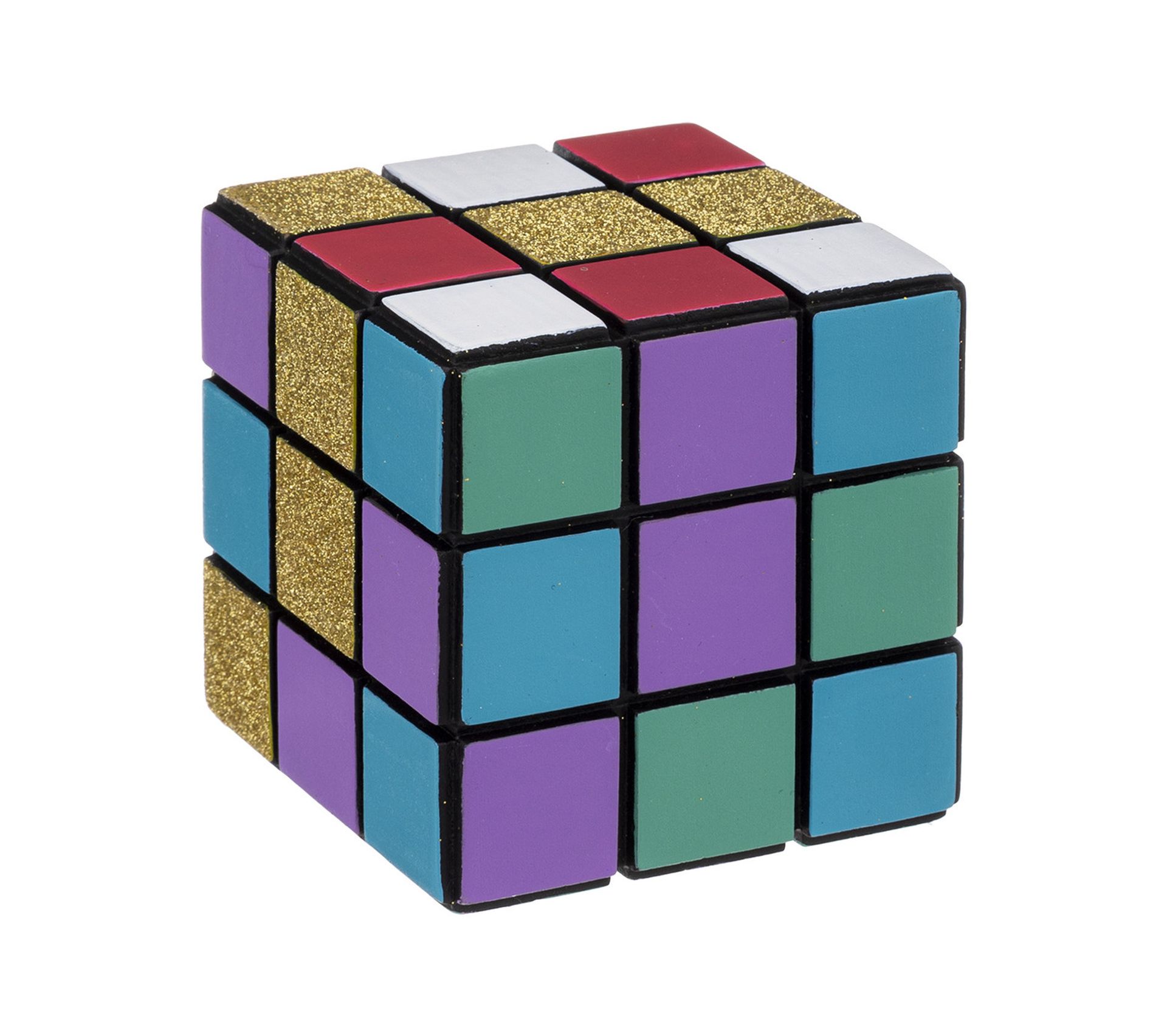 Objet Déco Cube Coloré En Bois Avec Paillettes Dorées 9 X 9 Cm ...