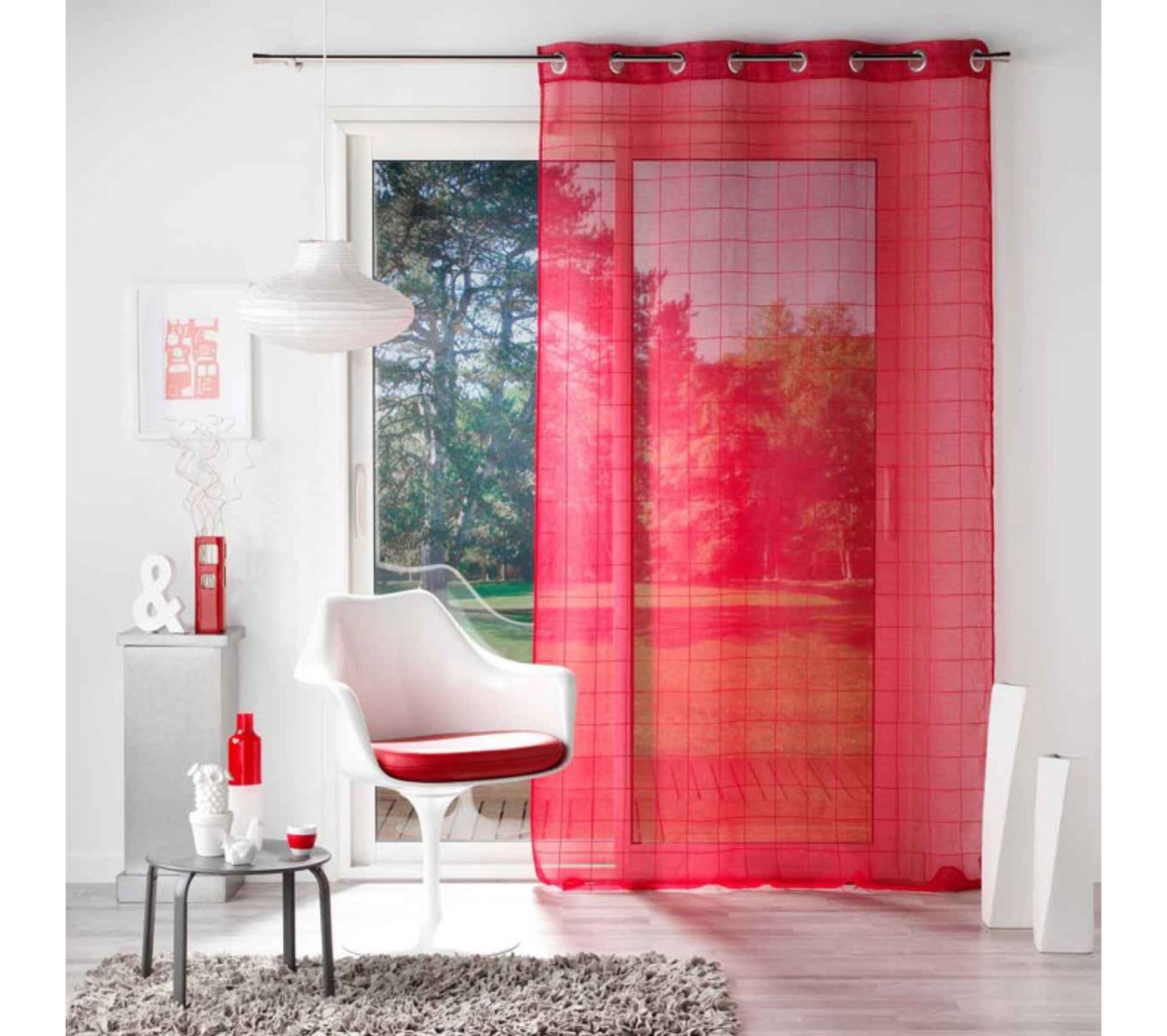 Rideau Voilage à Oeillets "eulalie" 140x240cm Rouge - Voilage BUT