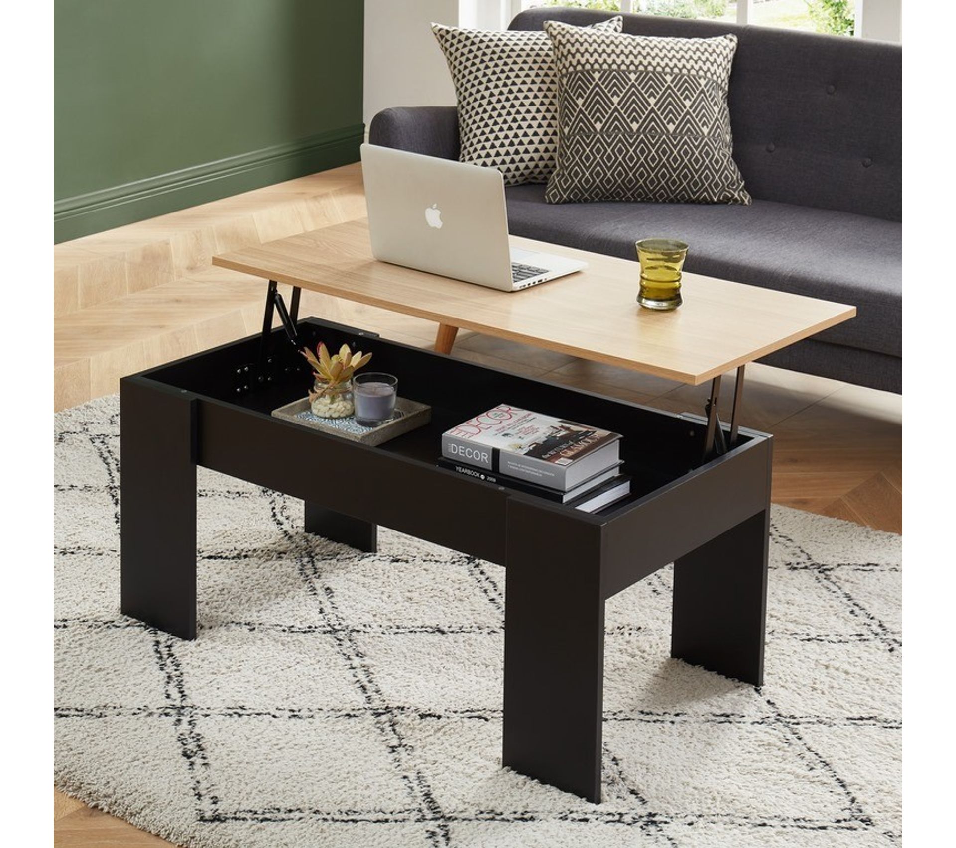 Table Basse Simon Noir Et Effet Chêne Plateau Relevable - Table basse BUT