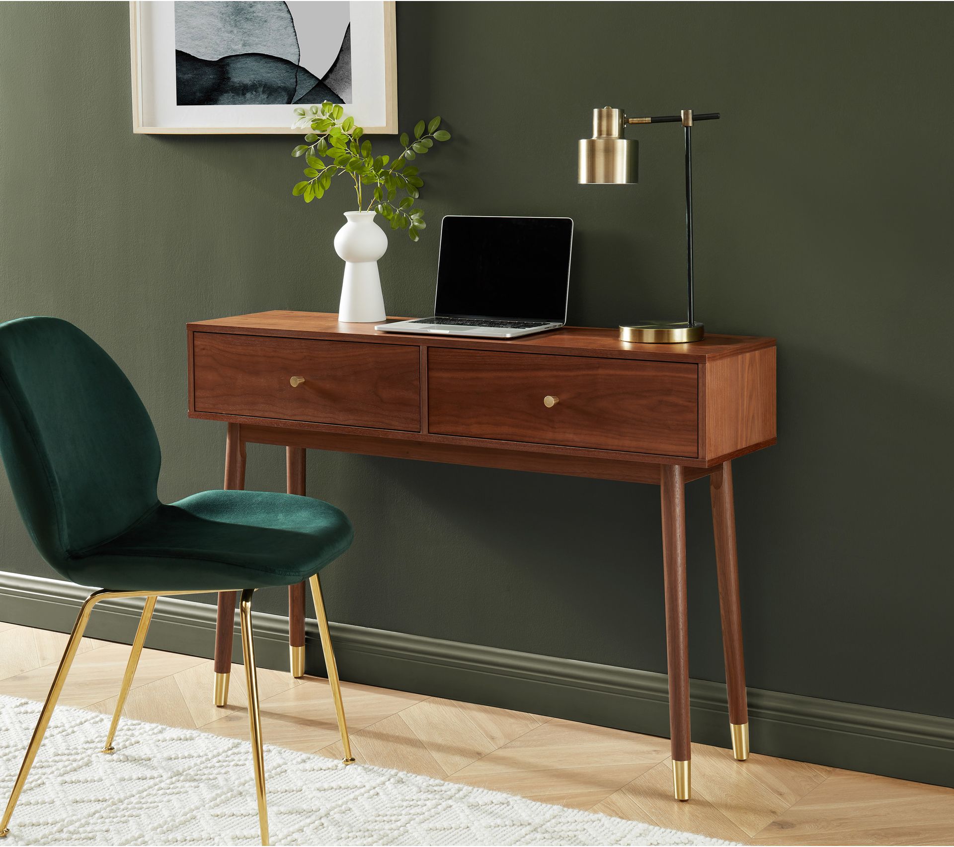 Console Marcello Placage Noyer 2 Tiroirs 120 cm - Table console BUT