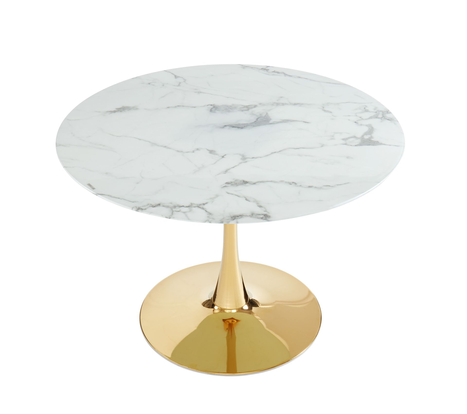 Table Séjour Monika Verre Effet Marbre Ronde 110cm Pied Doré - Table BUT