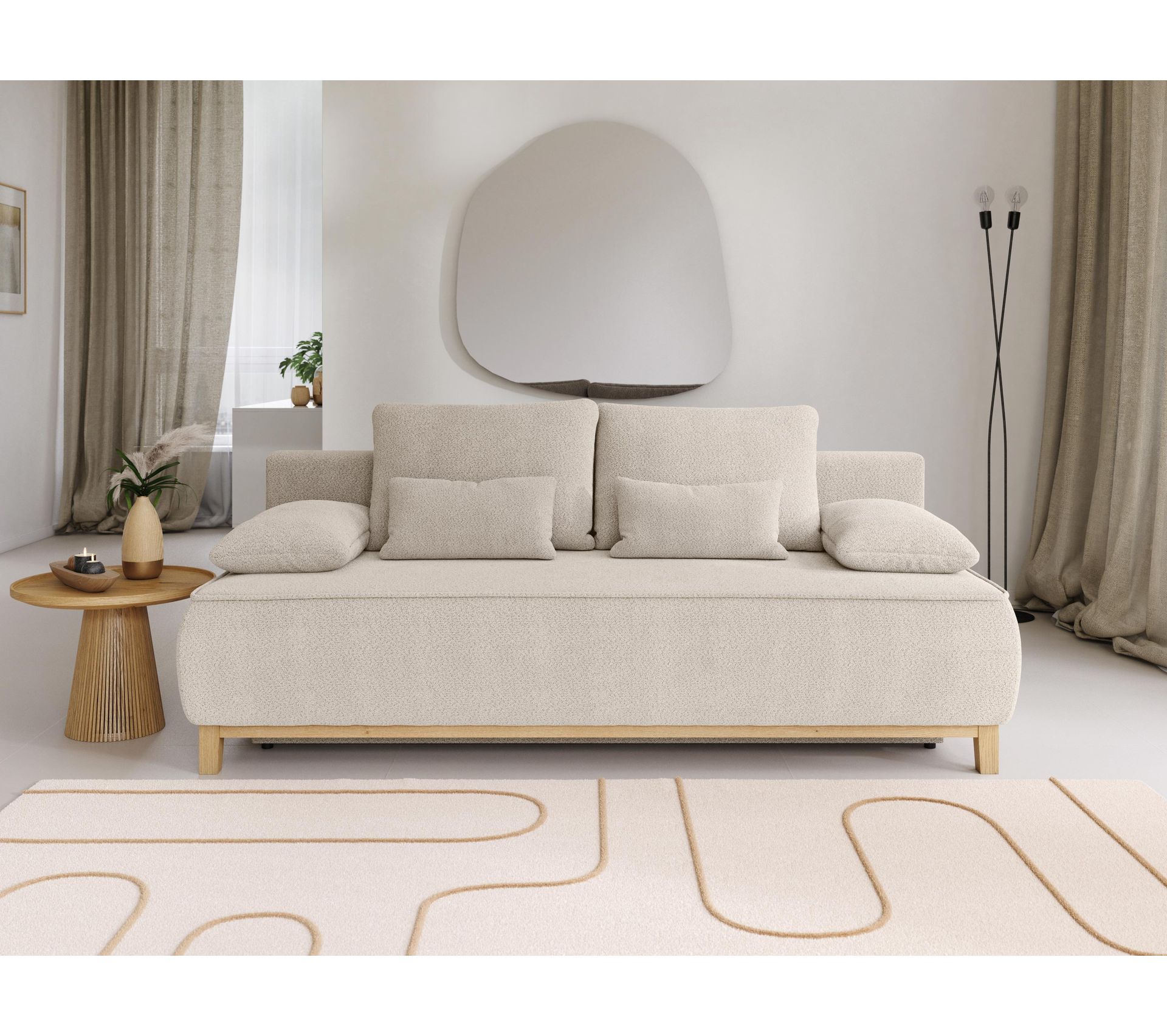 Canapé Emy Convertible Tissu Bouclette Grège - Canapé BUT