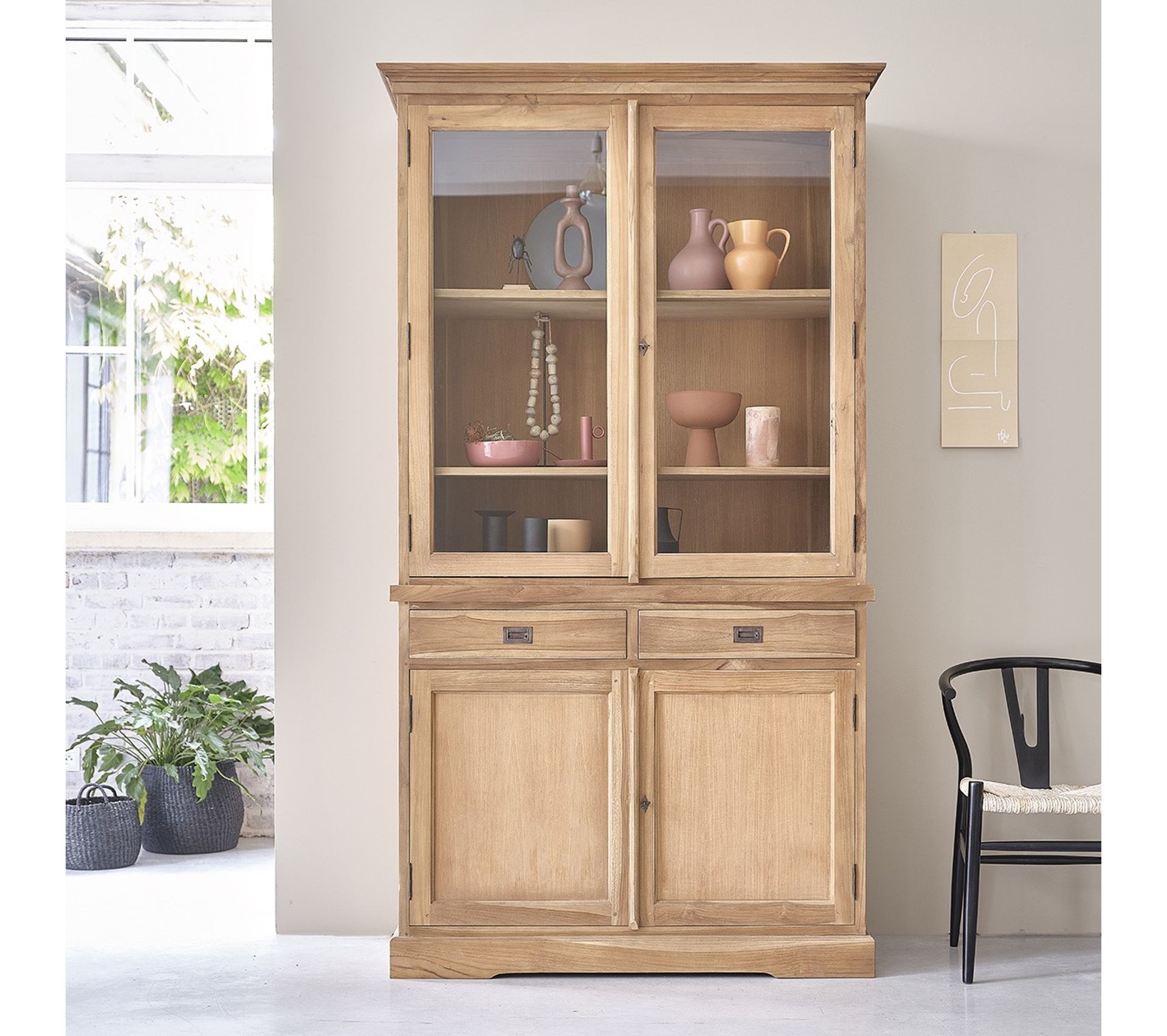 Vaisselier En Bois De Teck 4 Portes 2 Tiroirs - Vaisselier et vitrine BUT