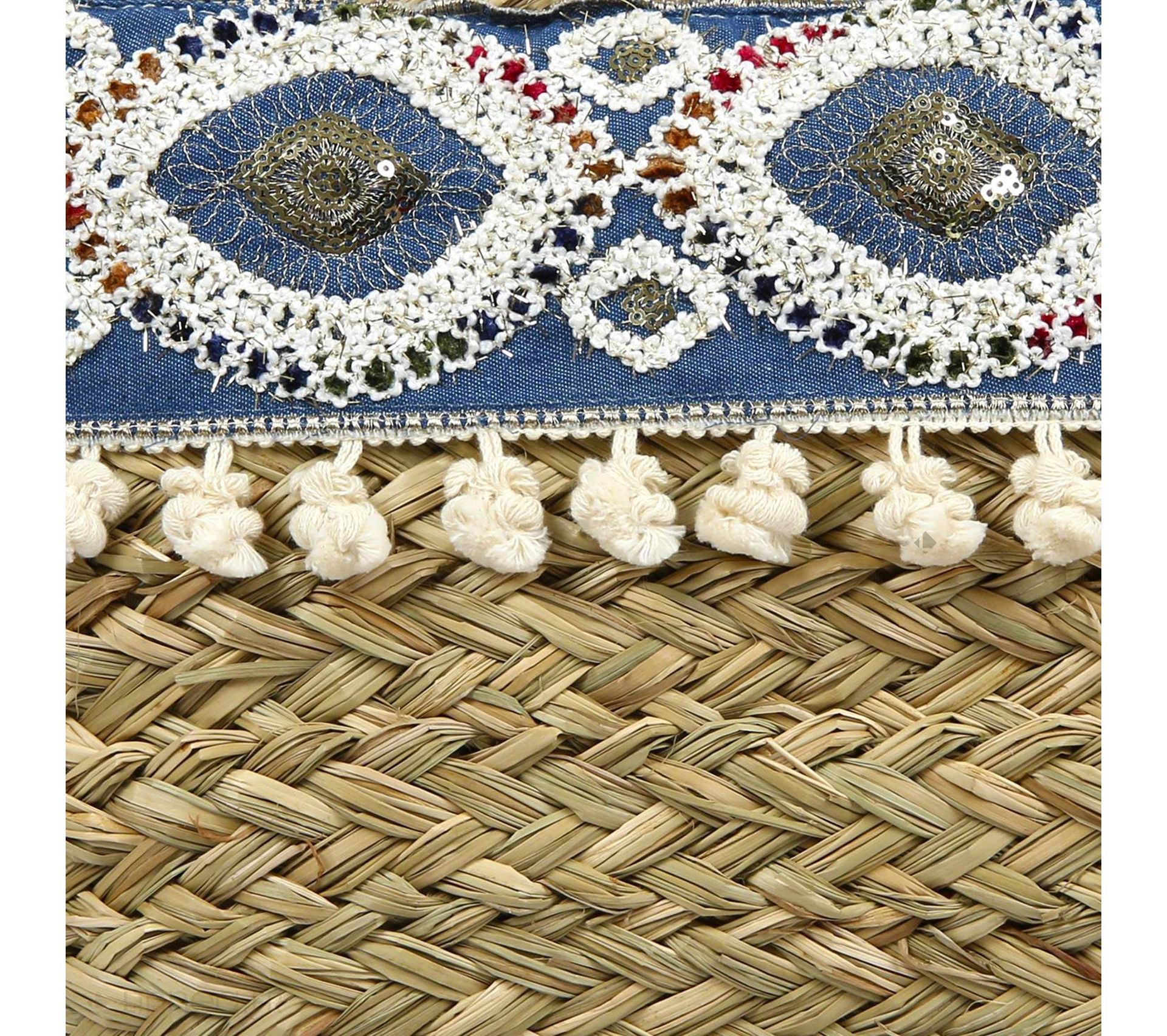 Sac De Plage Pop Playa En Paille De Blé Tressée Et Macramé Écru - Sac ...