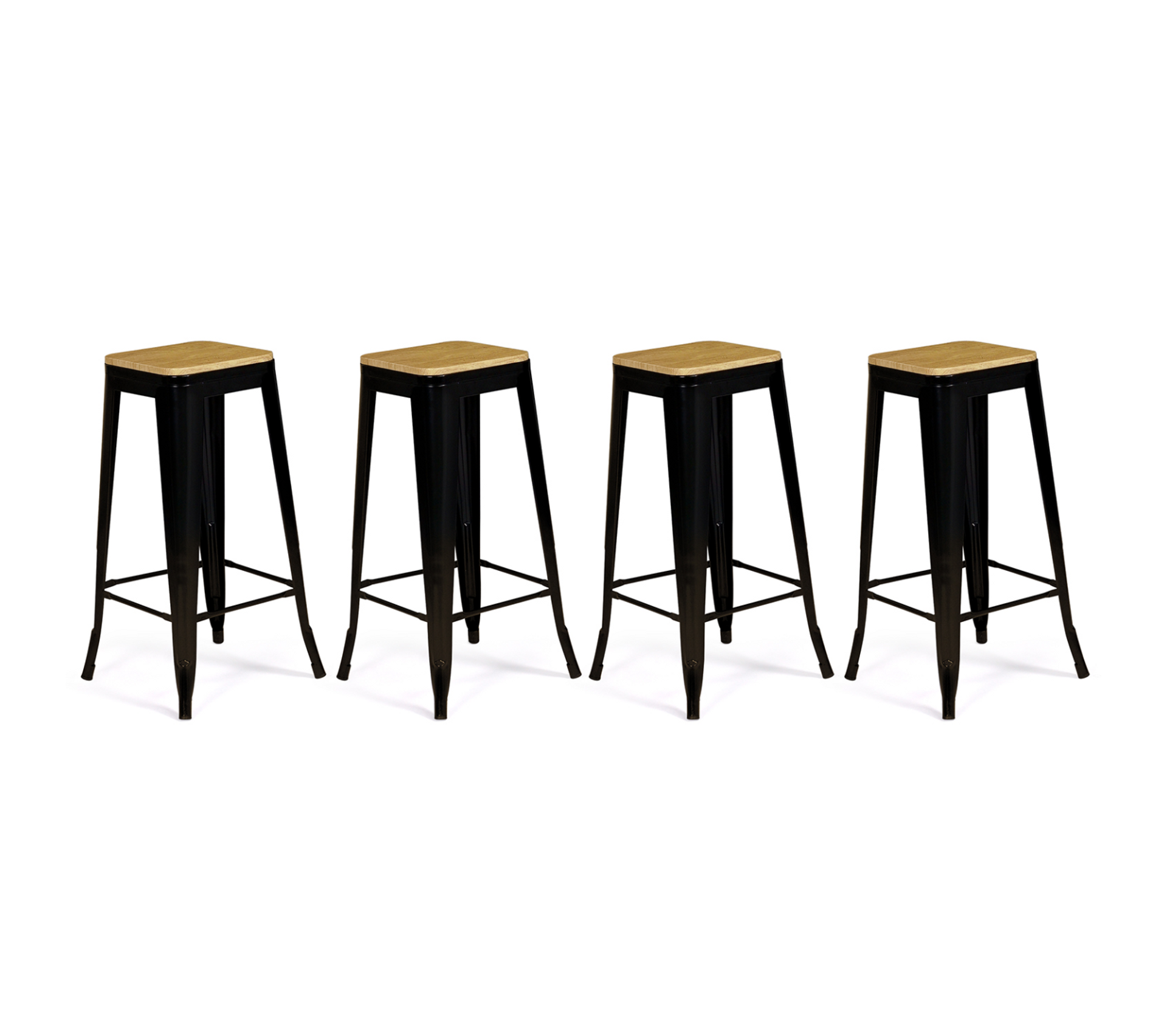 Lot De 4 Tabourets De Bar Leny Métal Noir Mat Assise Bois Empilable ...