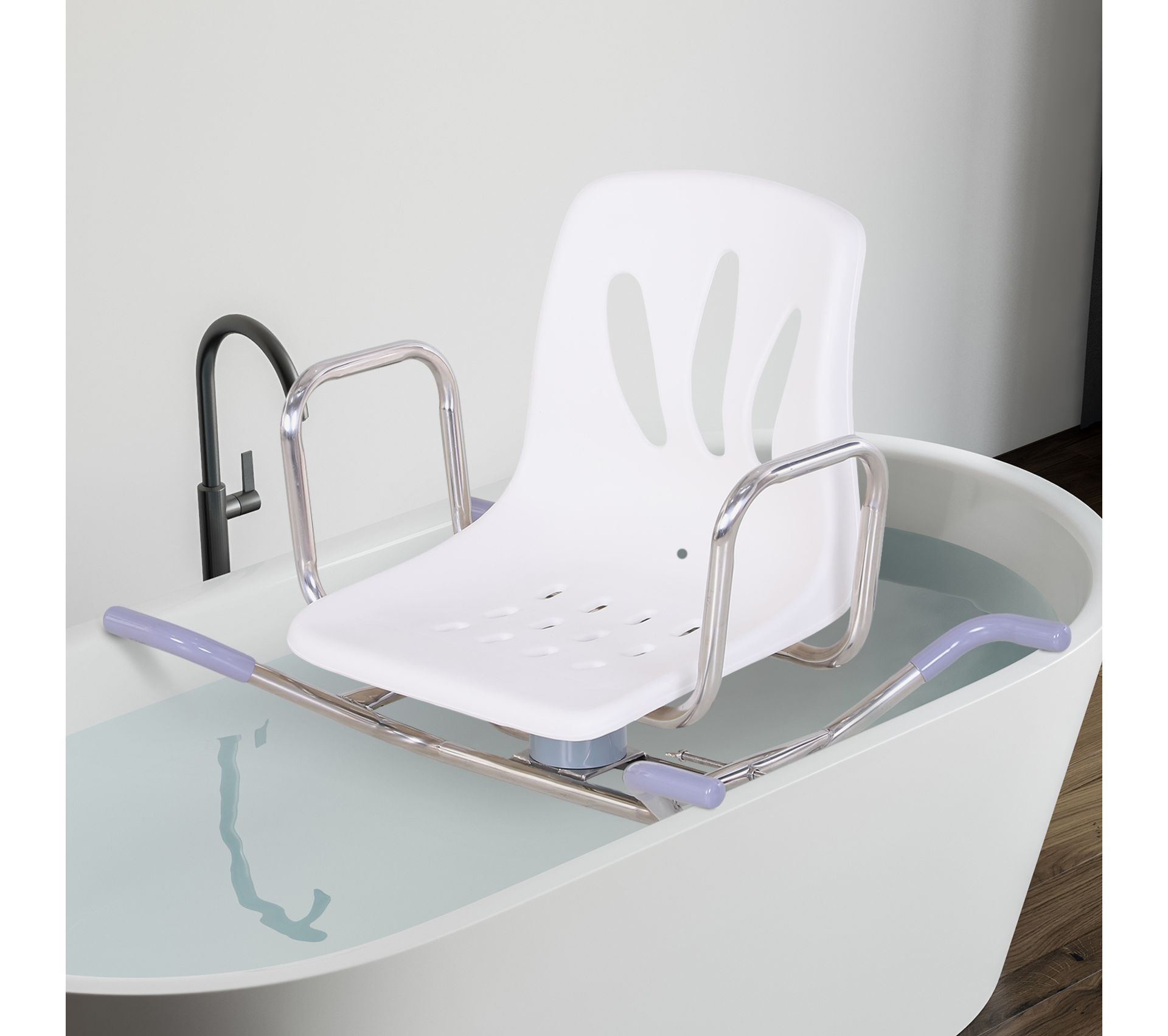 Chaise De Bain Pivotante Avec Appuis Réglables Acier Inox Pe Blanc
