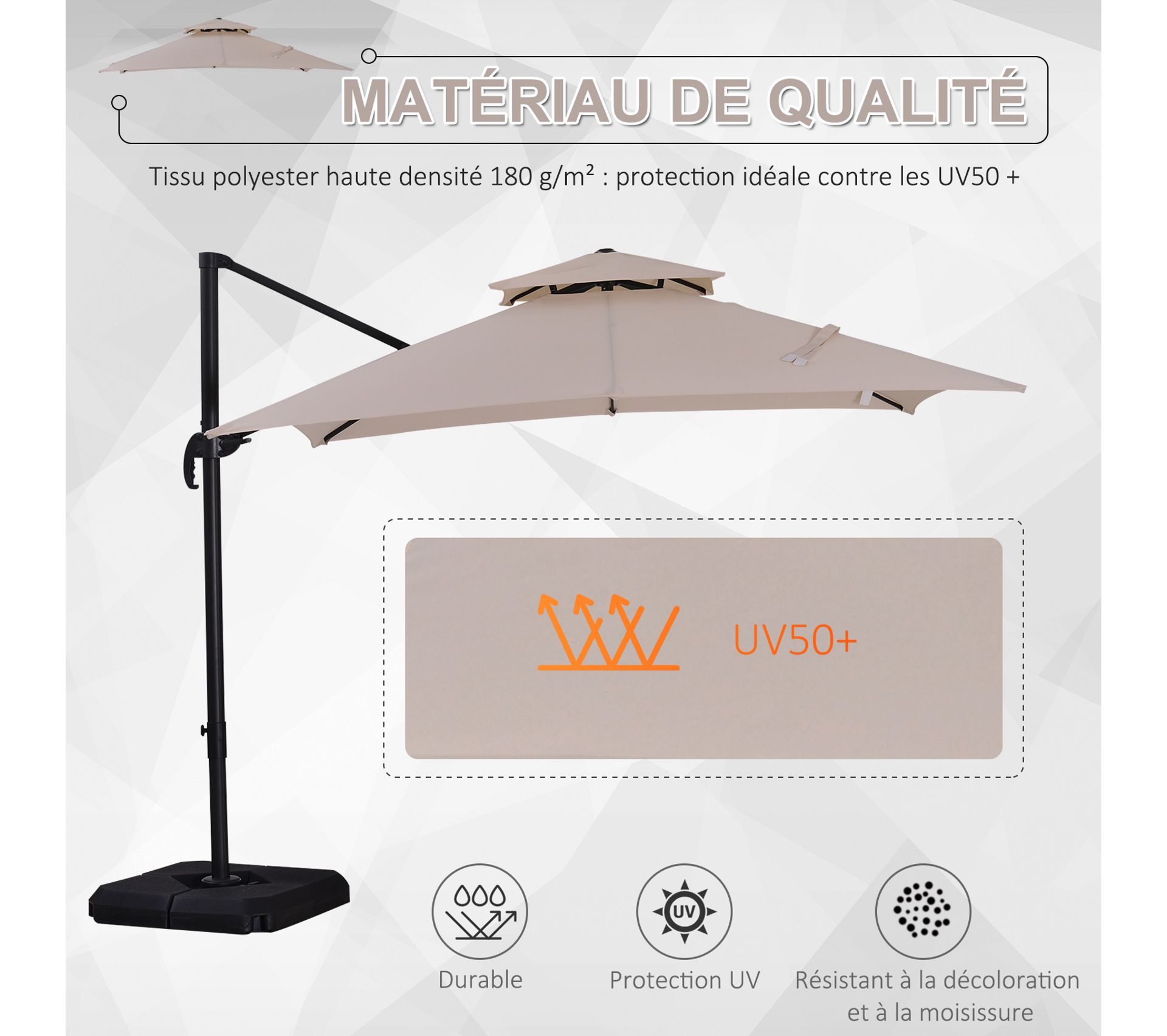 Parasol Déporté Double Toit Inclinable Pivotant Lestage Inclus ...