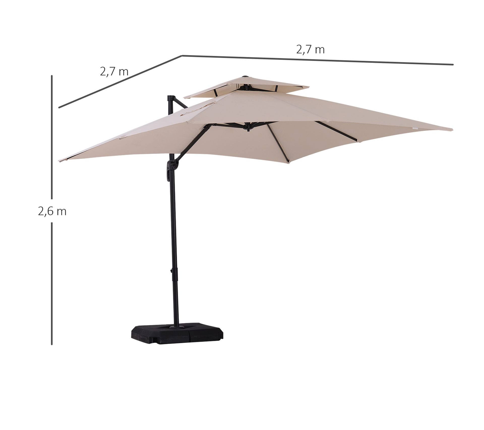 Parasol Déporté Double Toit Inclinable Pivotant Lestage Inclus ...