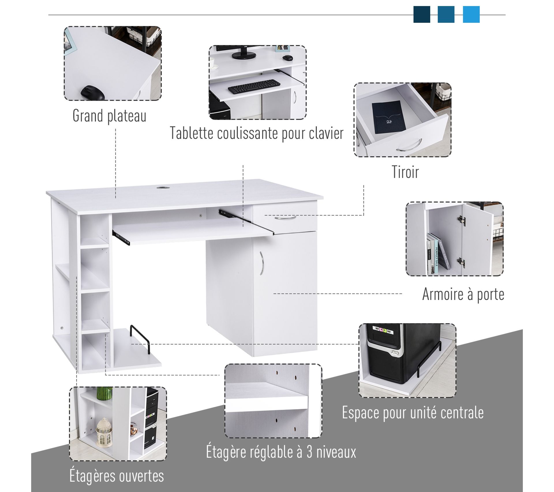 Bureau Informatique Design Multi-rangements - Bureau - Secrétaire BUT