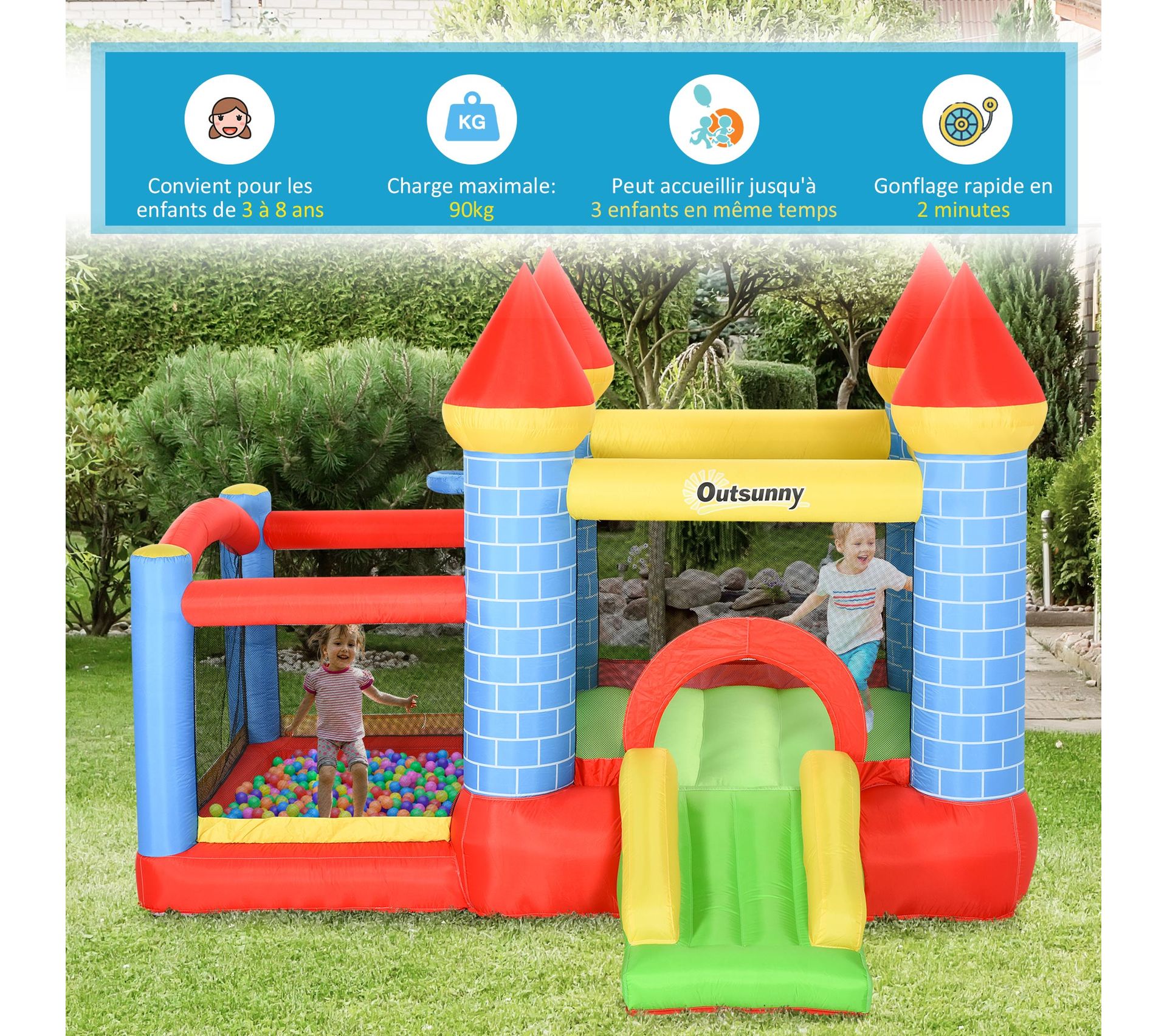 Château Gonflable Enfant - Gonfleur, Sac De Transport - Polyester ...