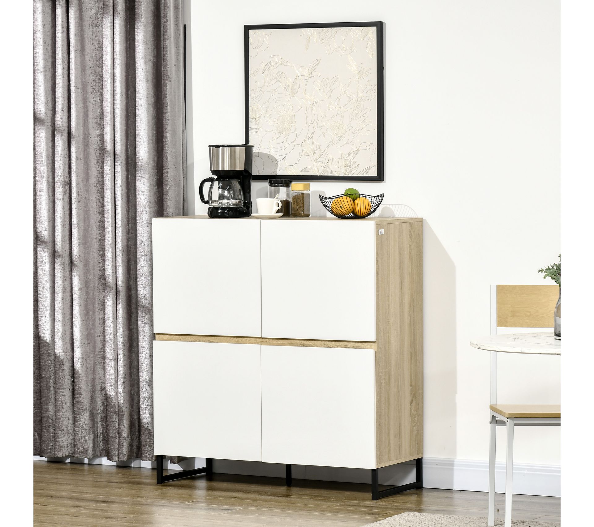 Buffet Meuble De Rangement 4 Portes Piétement Acier