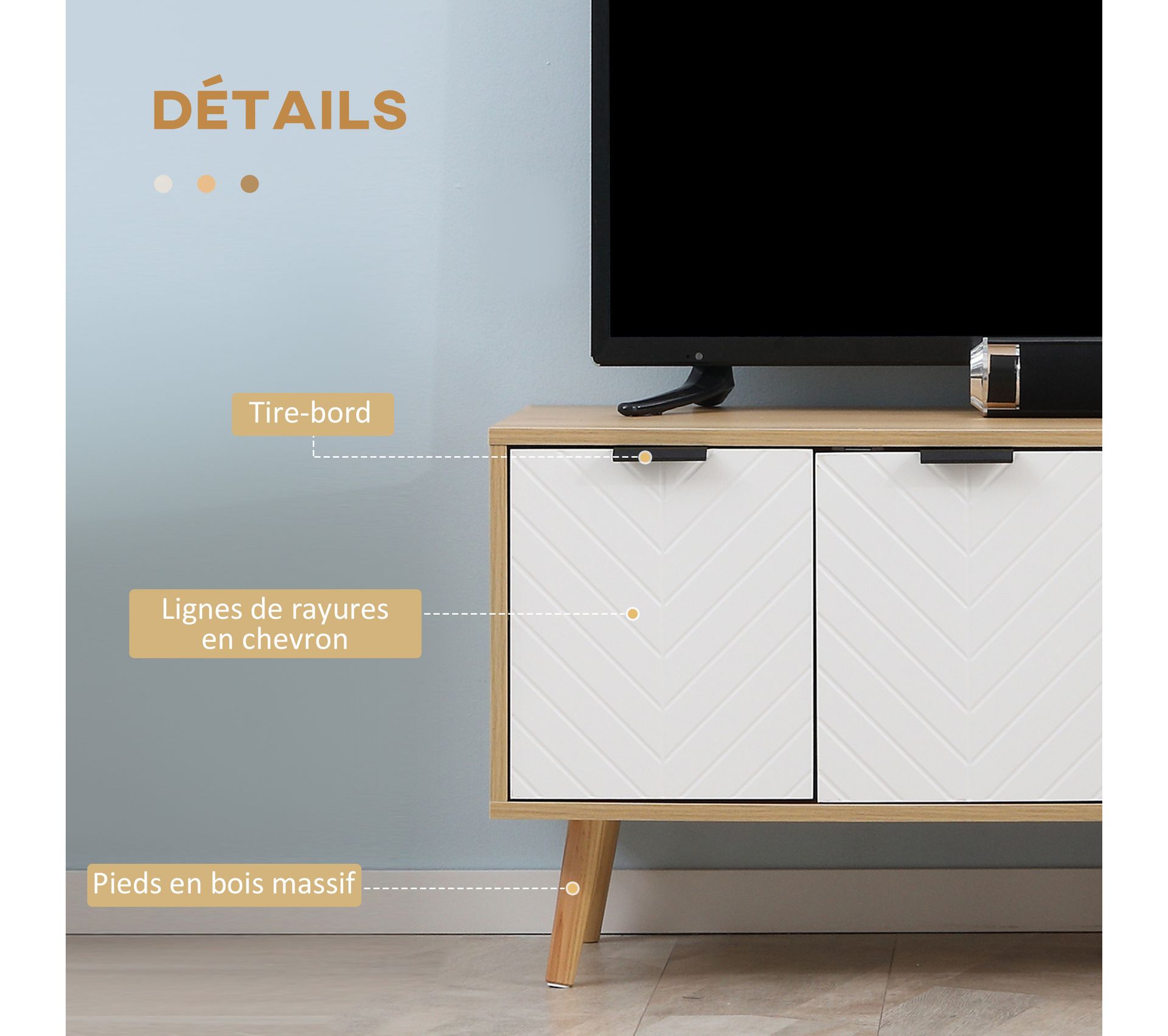 Meuble TV Bas Sur Pied Style Scandinave Blanc Aspect Bois Clair ...