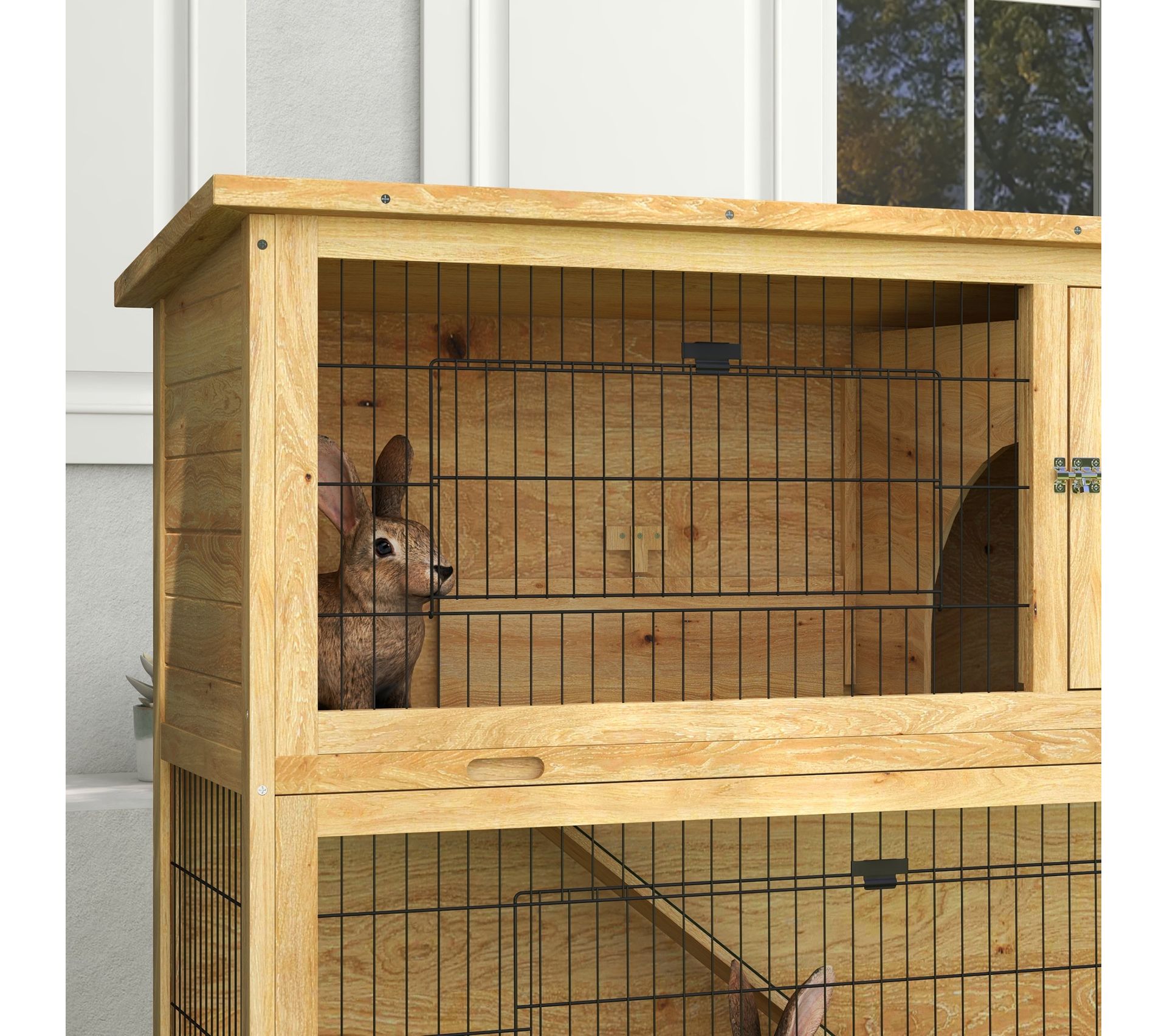 Clapier à Lapin Cage à Lapin 2 Étages 3 Portes Verrouillables Bois Pré ...