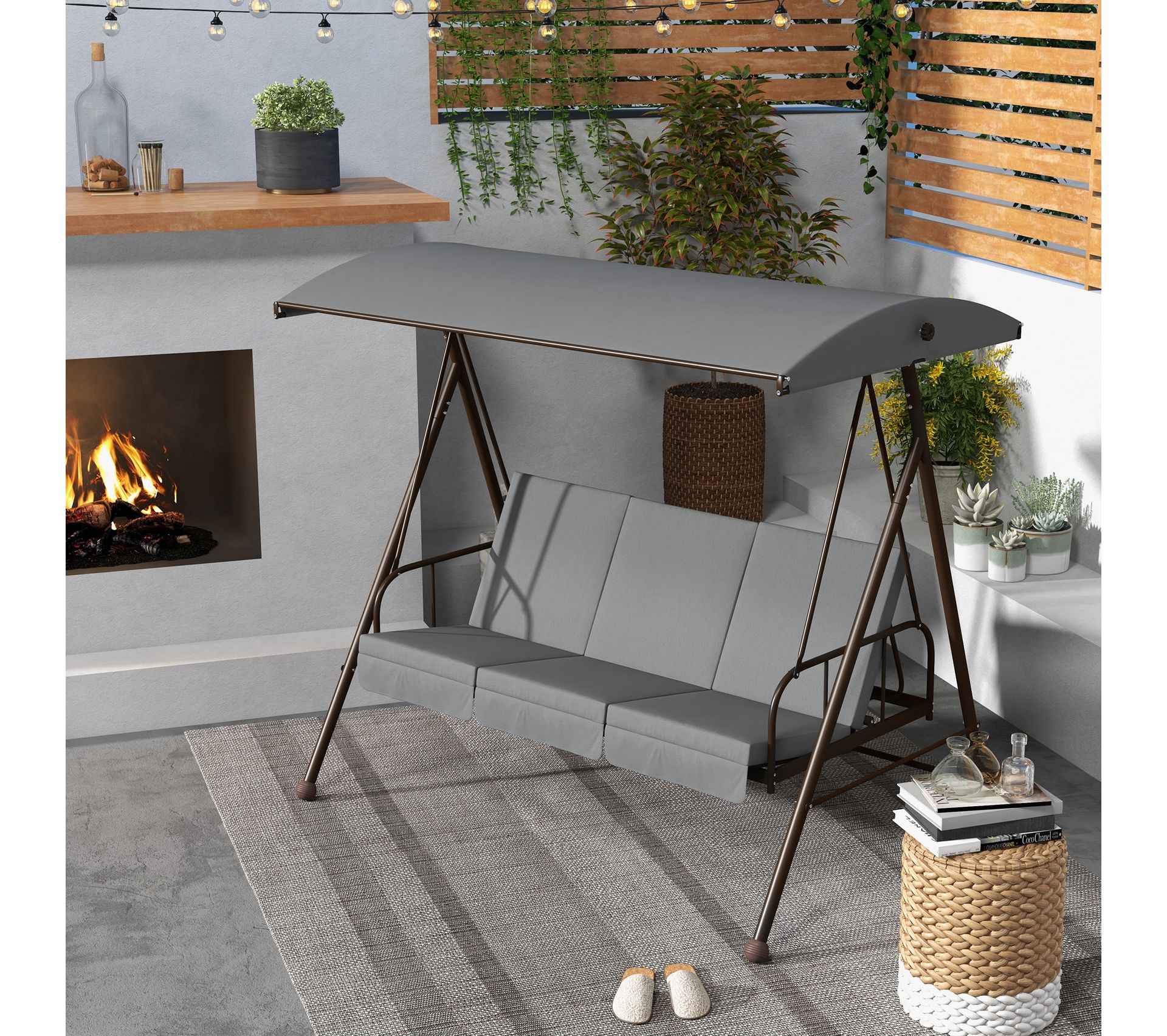 Balancelle De Jardin Convertible 3 Places 3 Coussins Acier Polyester ...