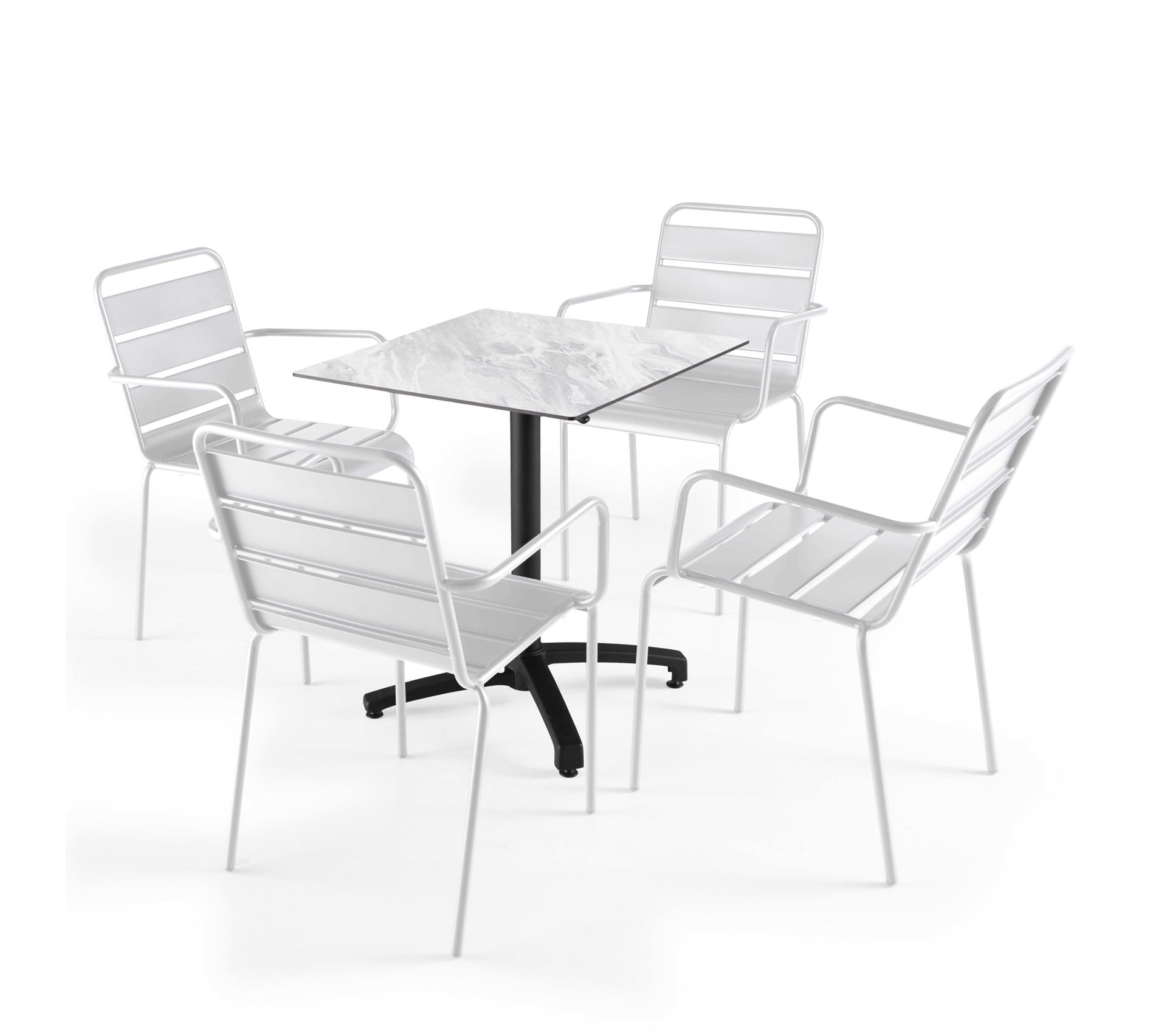 Table De Jardin Statifié 70x70 cm Marbre Et 4 Fauteuils Palavas Blanc ...