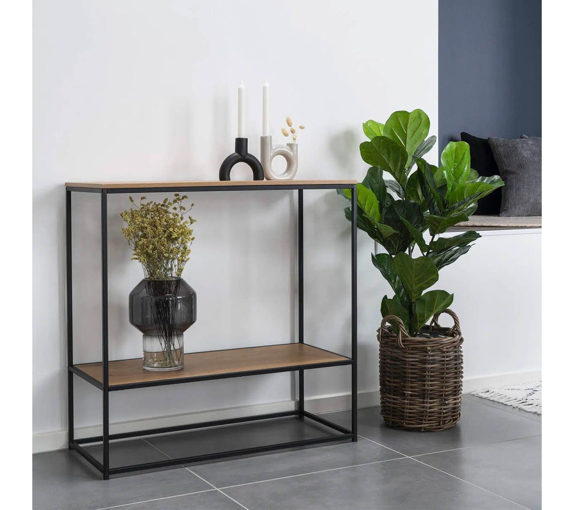 Console Acier Noir Et Plateau Bois Naturel - Vollrad - Table console BUT