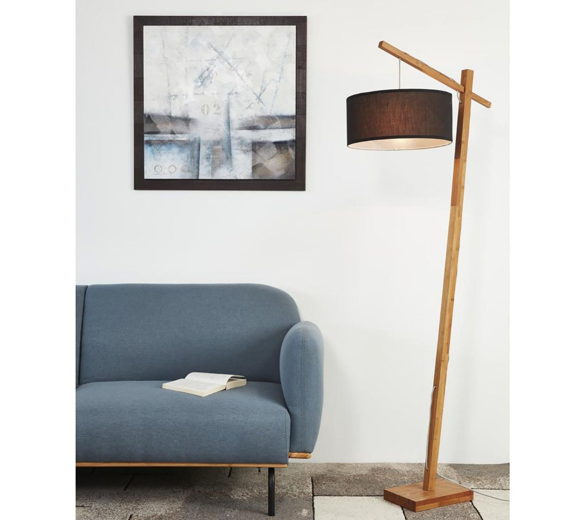 Lampadaire En Bois Naturel Abat-jour Tissu Noir - Achille - Lampadaire BUT