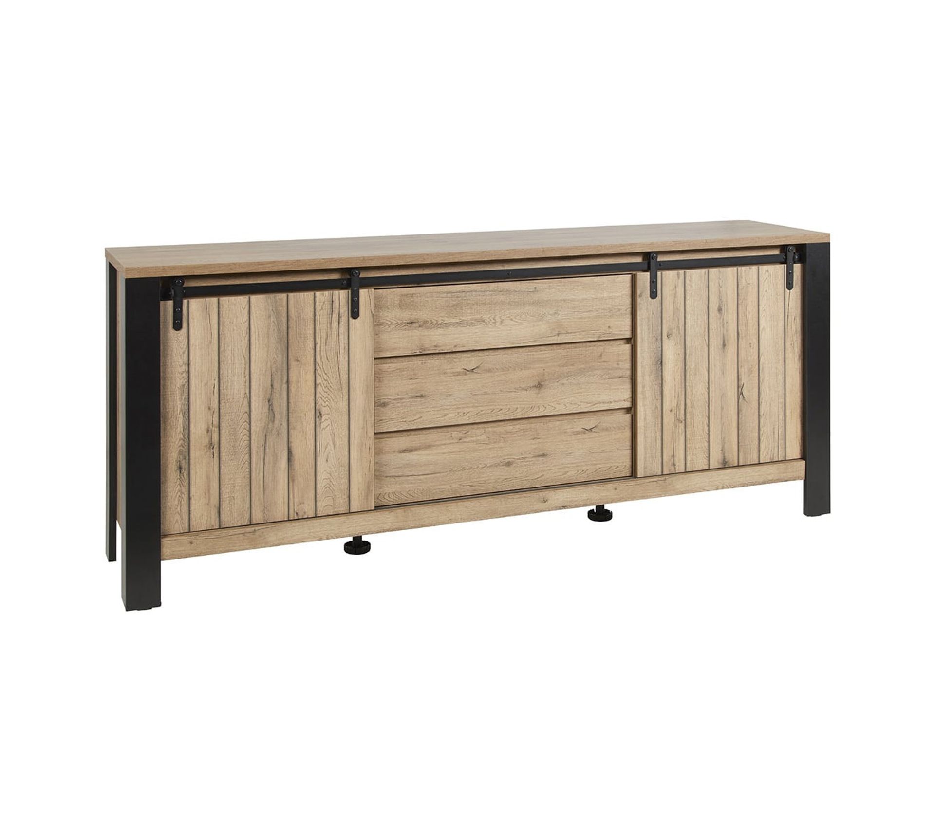 Ensemble Buffet Et Table 200cm Aspect Bois Piètement X Métal Noir ...