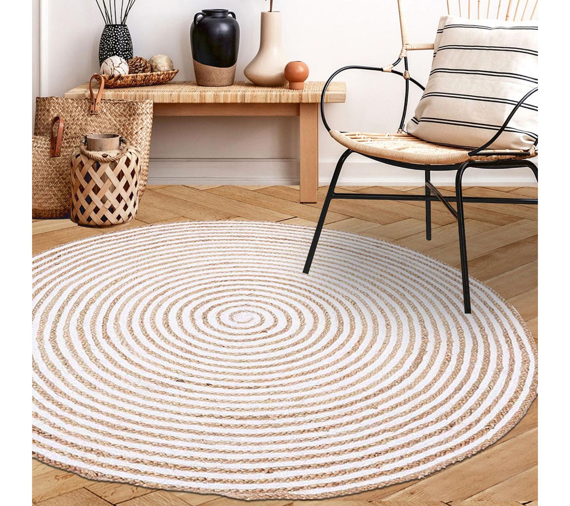 Tapis Rond 100x100 Rond Spiraltry Blanc - Tapis salon et chambre BUT