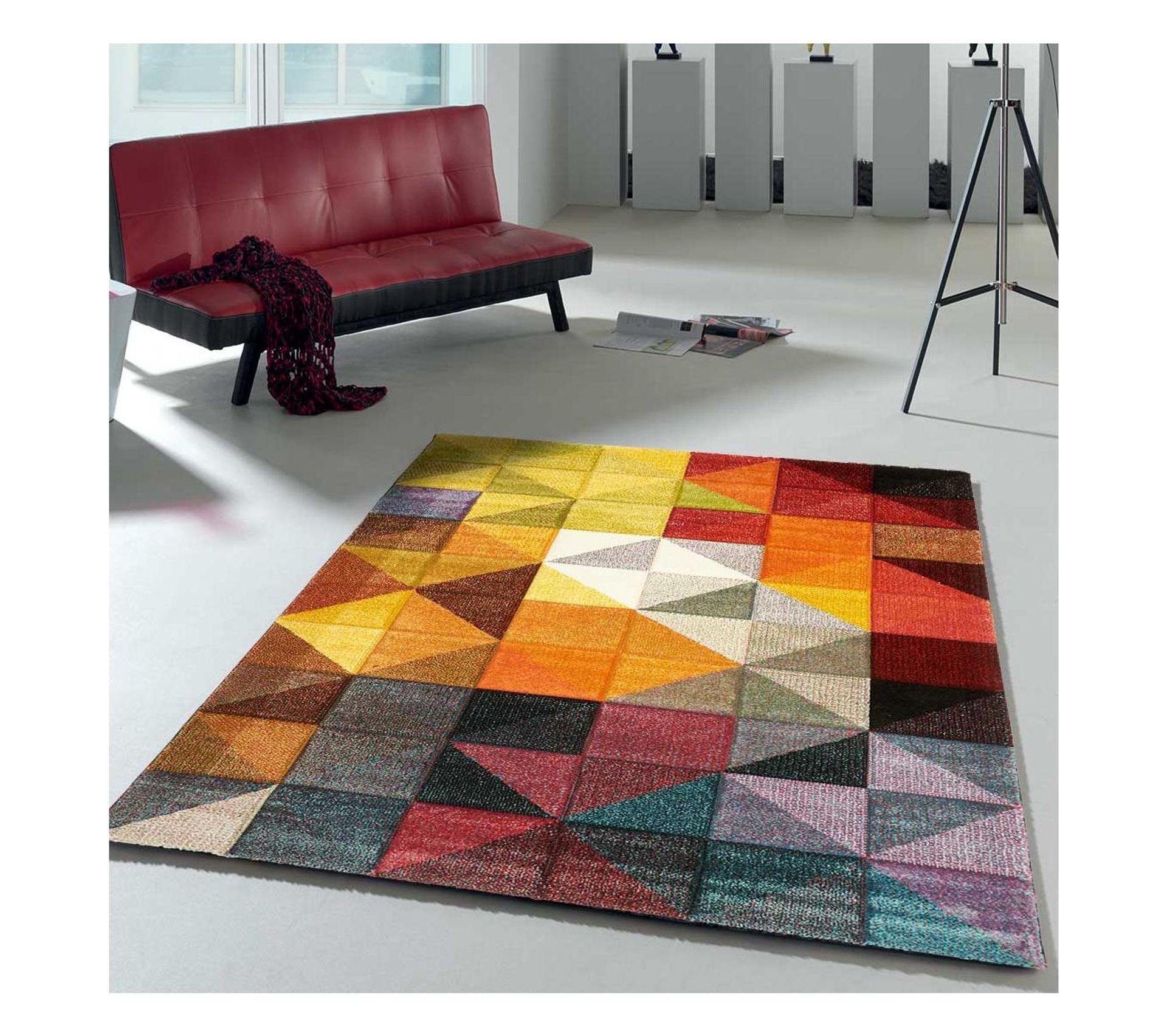 160x160 Carre Tapis Design Et Moderne Carré Marix Noir, Rouge , Jaune ...