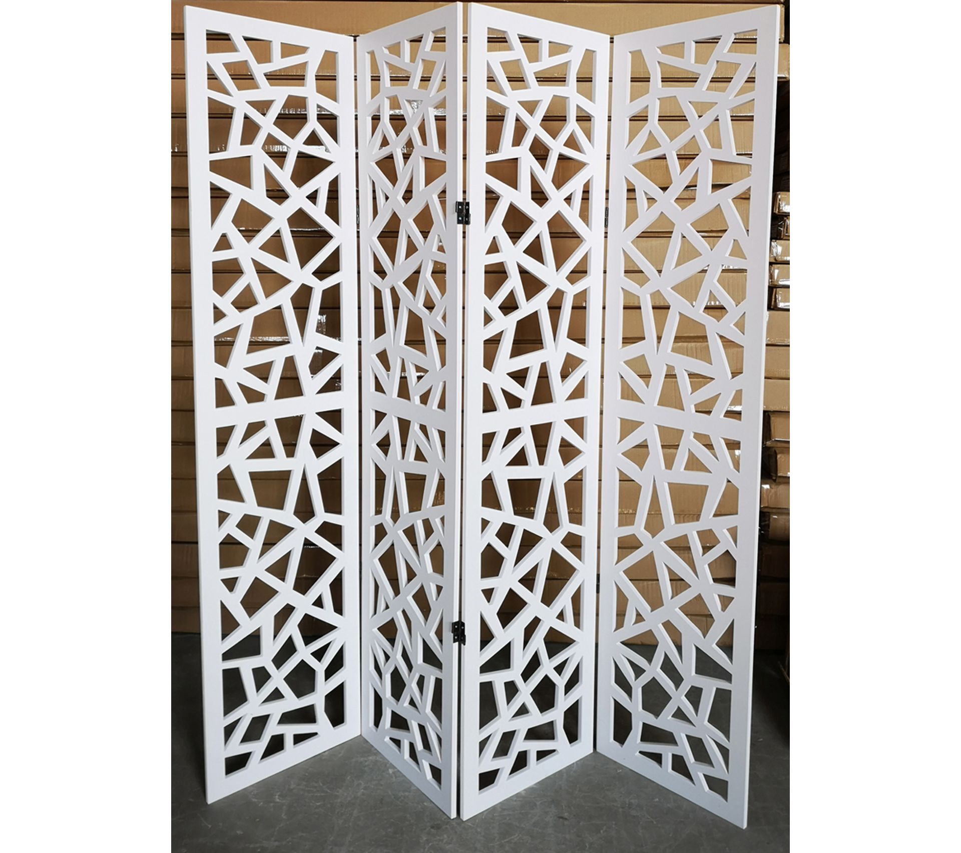 Paravent Graphique En Bois Composite 4 Pans, Coloris Blanc - Dim : H170 ...