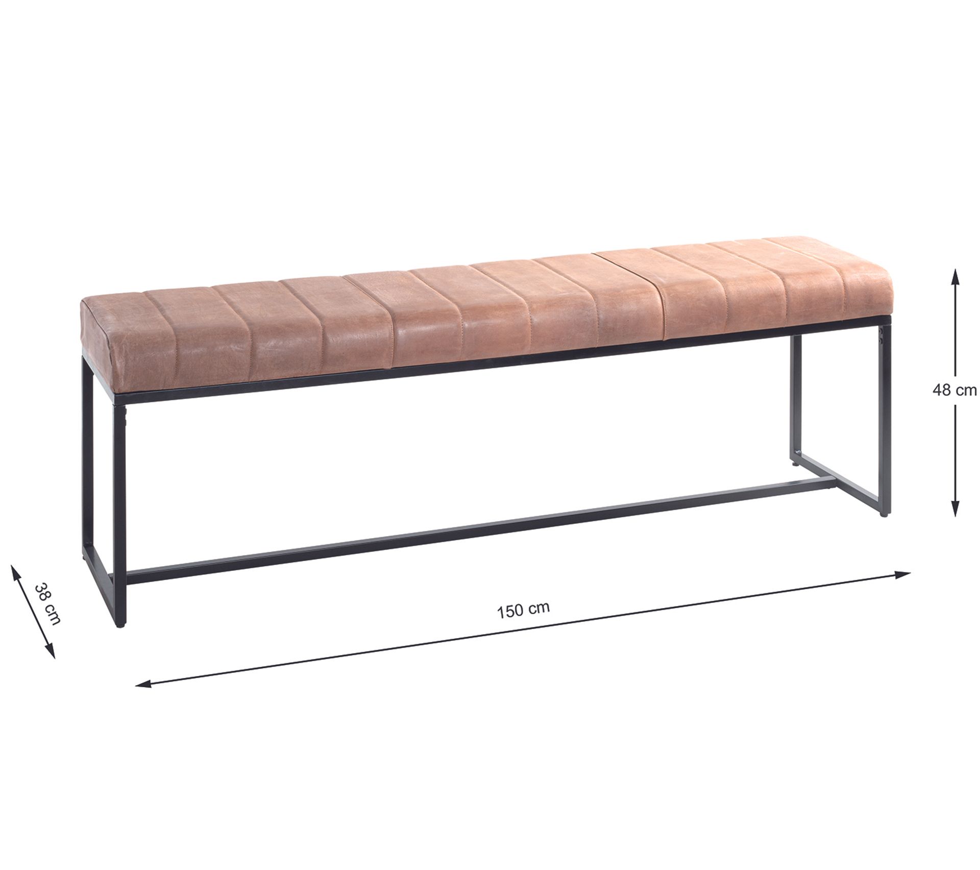 Banc 3 Places En Métal Et Cuir Coloris Marron - Longueur 150 X Hauteur ...
