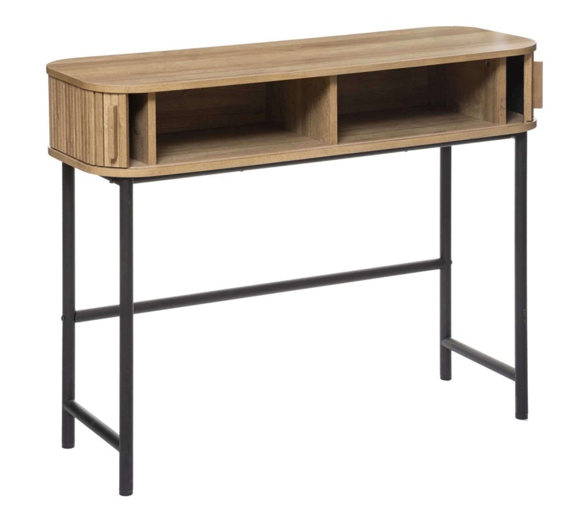 Console, Table De Console En Bois Mdf Naturel Et Acier Coloris Noir - L ...