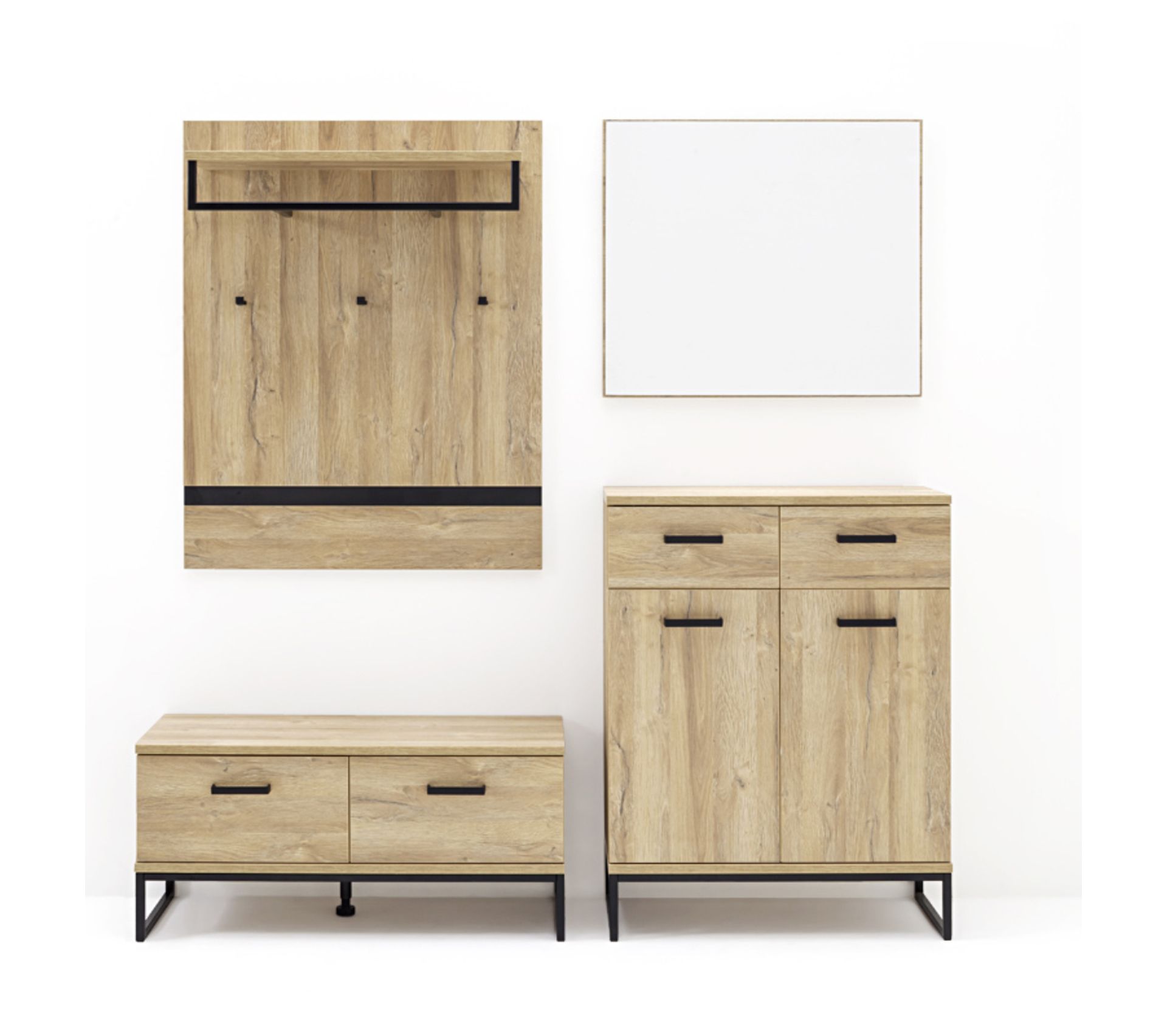 Ensemble D'entrée En Bois Panneau Mural + Commode + Miroir - Meuble à ...