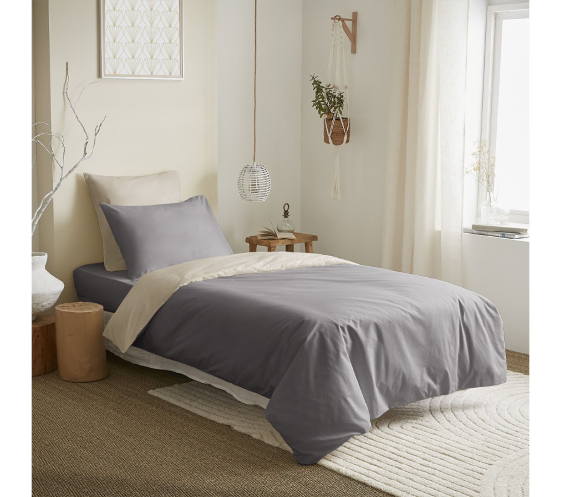 Pack Complet 4 Pièces Taupe/lin Housse De Couette Pour Lit 90 X 190 Cm ...