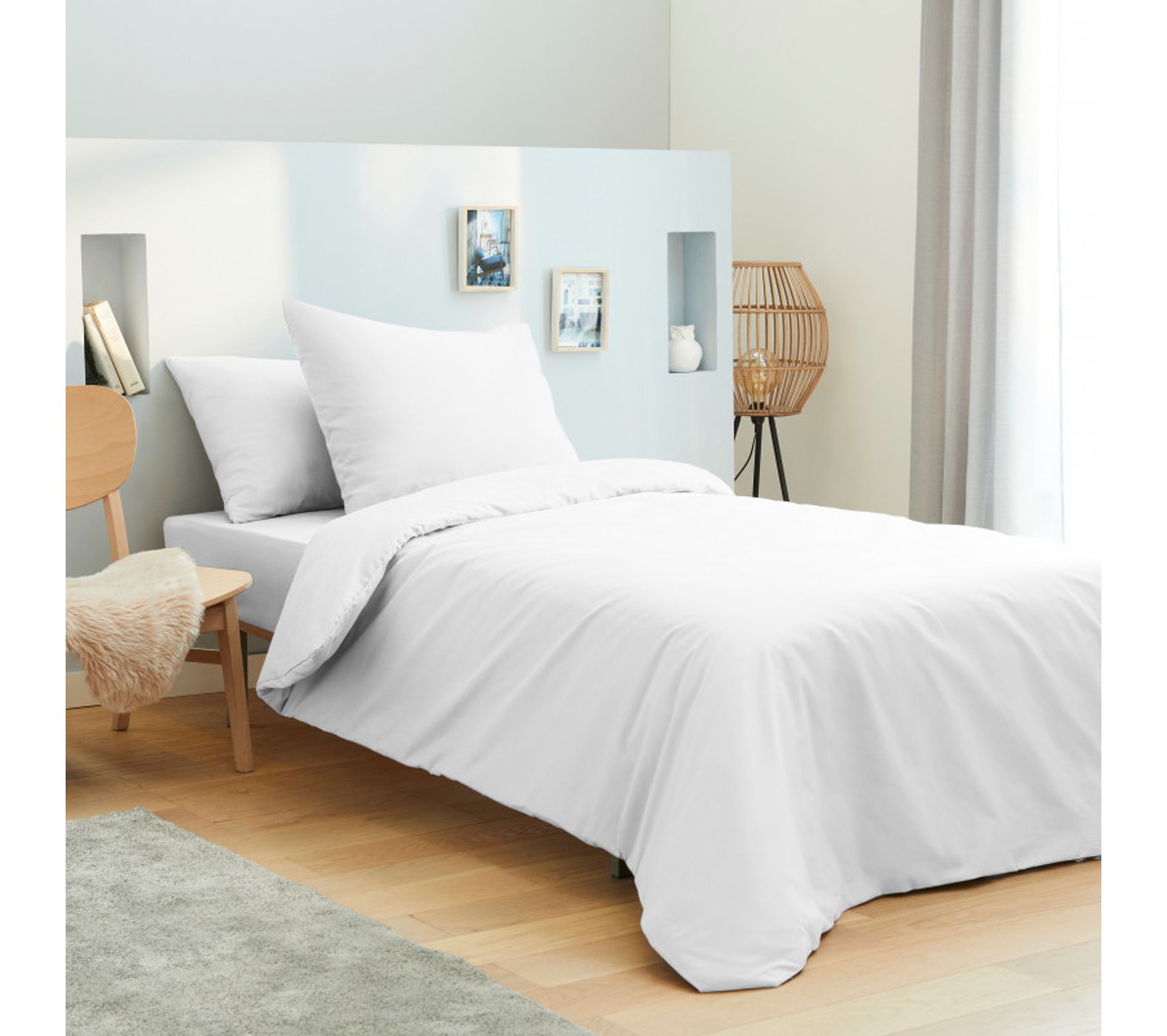 Parure De Draps 3 Pièces Unicolore Blanc Pour Lit 90 X 190 Cm 100% ...