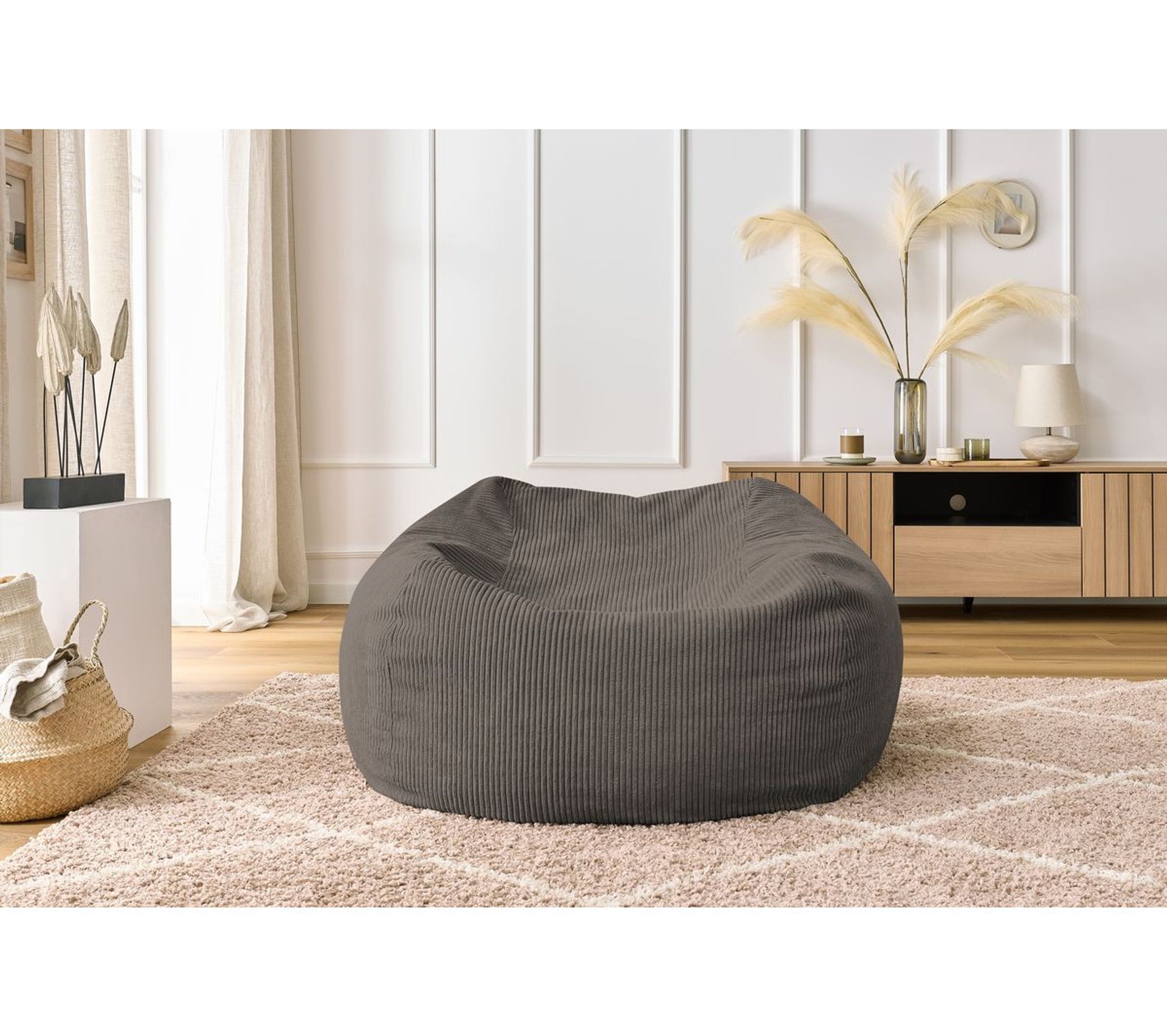 Pouf Ultra Moelleux Voltaire Velours Côtelé Taupe - Pouf - Poire BUT