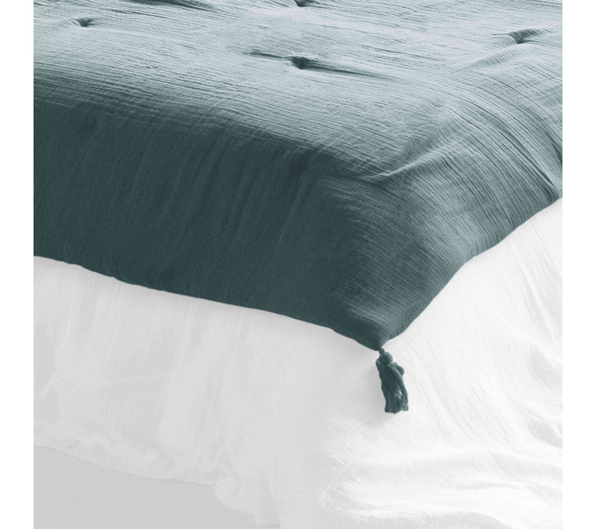 Couvre-lit Double Gaze De Coton Bleu Canard 150x150 Cm - Dessus de lit BUT