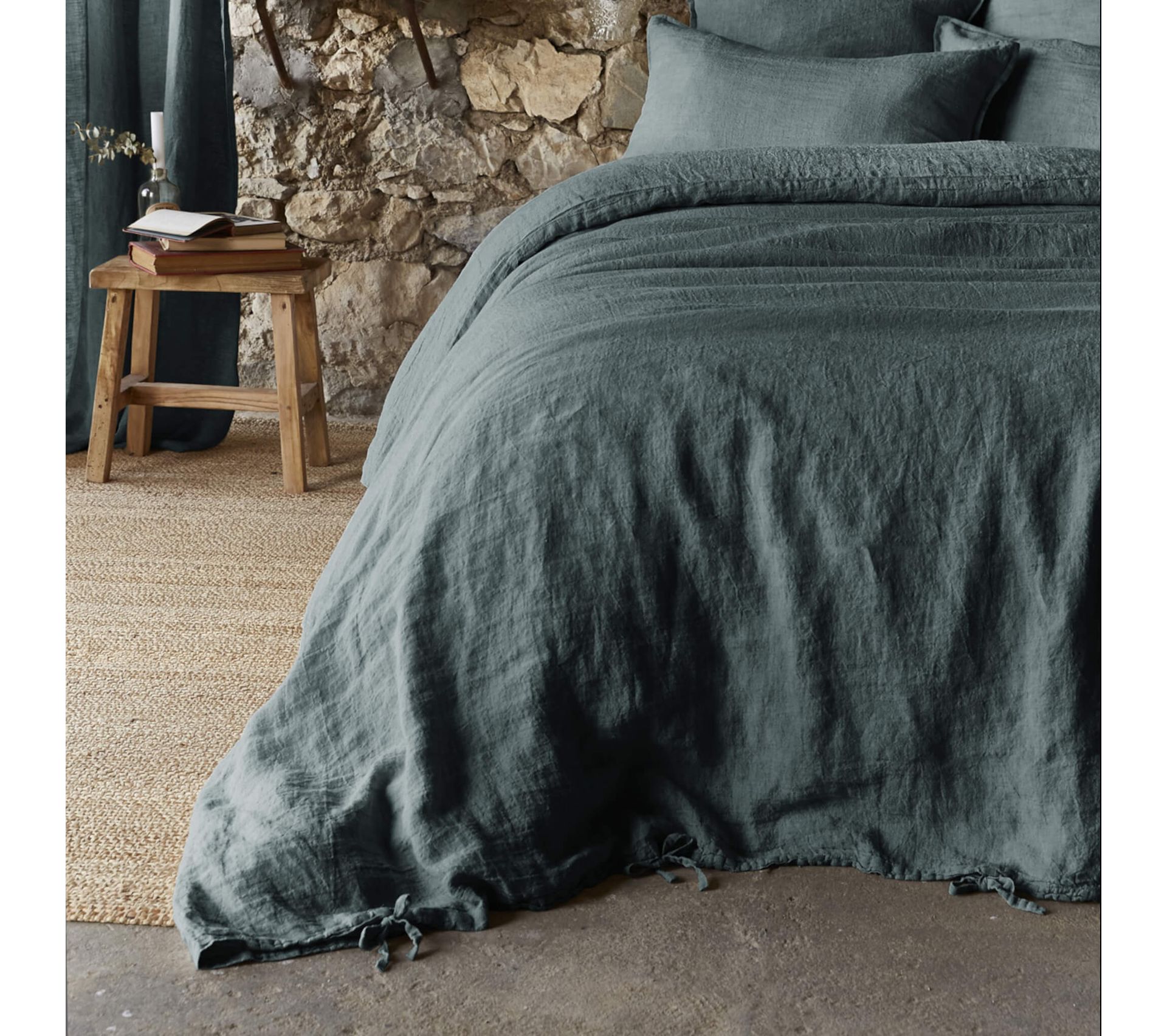 Housse De Couette Lin Lavé Gris Foncé 240x220 Cm - Housse de couette ...