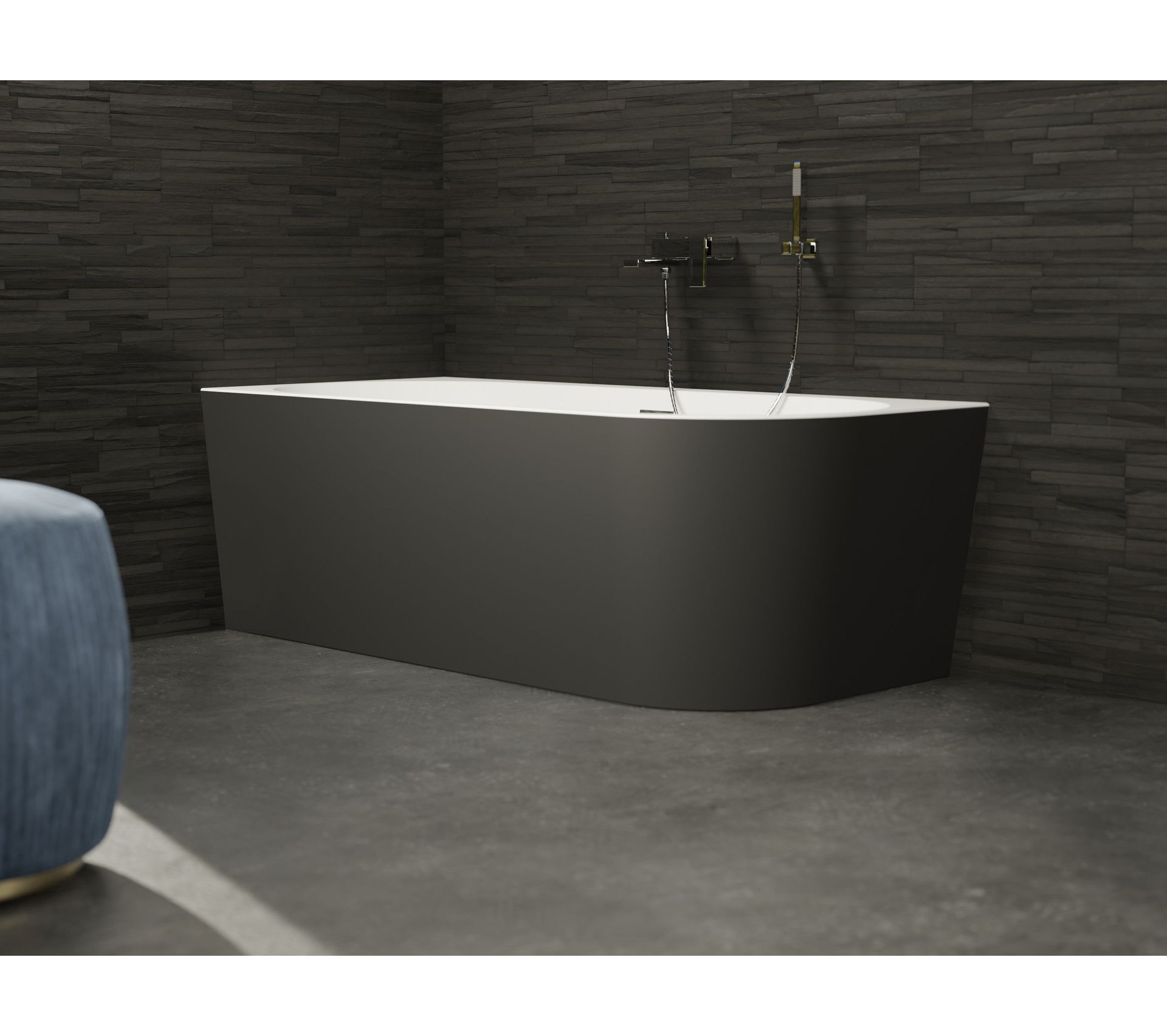 Baignoire Semi-îlot Murale Capri Noire Mate Gauche 170x76 Cm - BUT