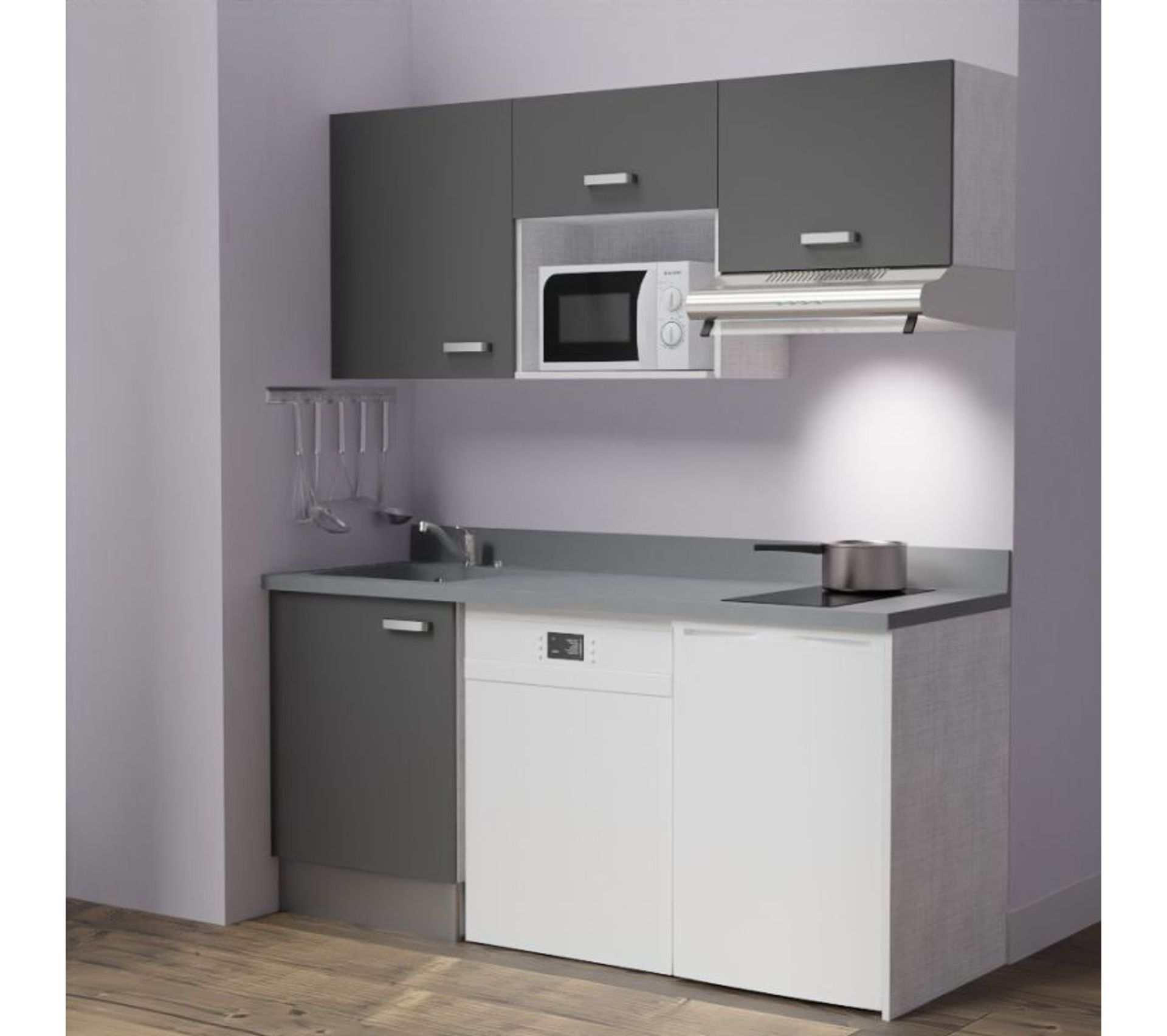 Kitchenette K55l - 180 Cm - Emplacements Hotte, Micro-ondes, Frigo Et ...