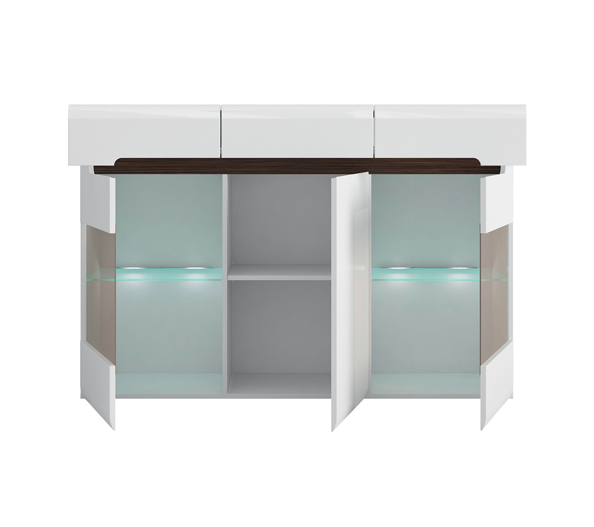 Buffet Vitré 3 Portes 3 Tiroirs Avec LED Darrel Blanc Laqué Et Naturel ...