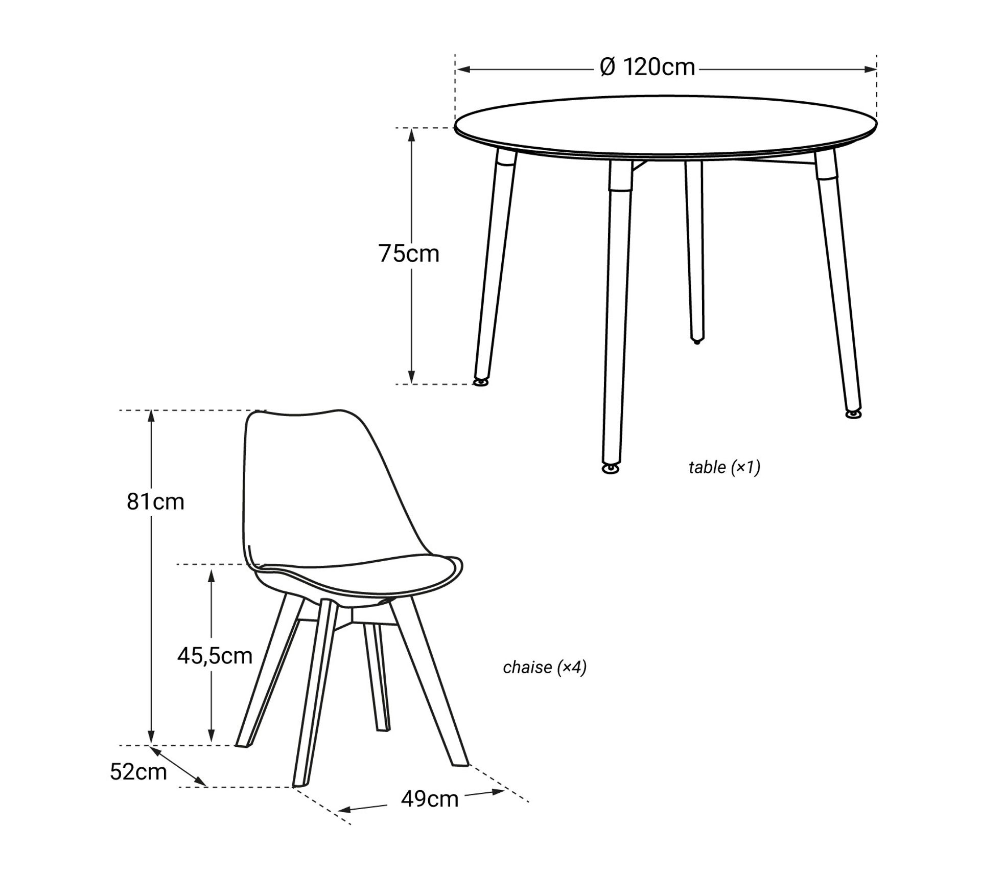 Ensemble Table Ronde 120cm Martha Et 4 Chaises Nora Blanc - Ensemble ...