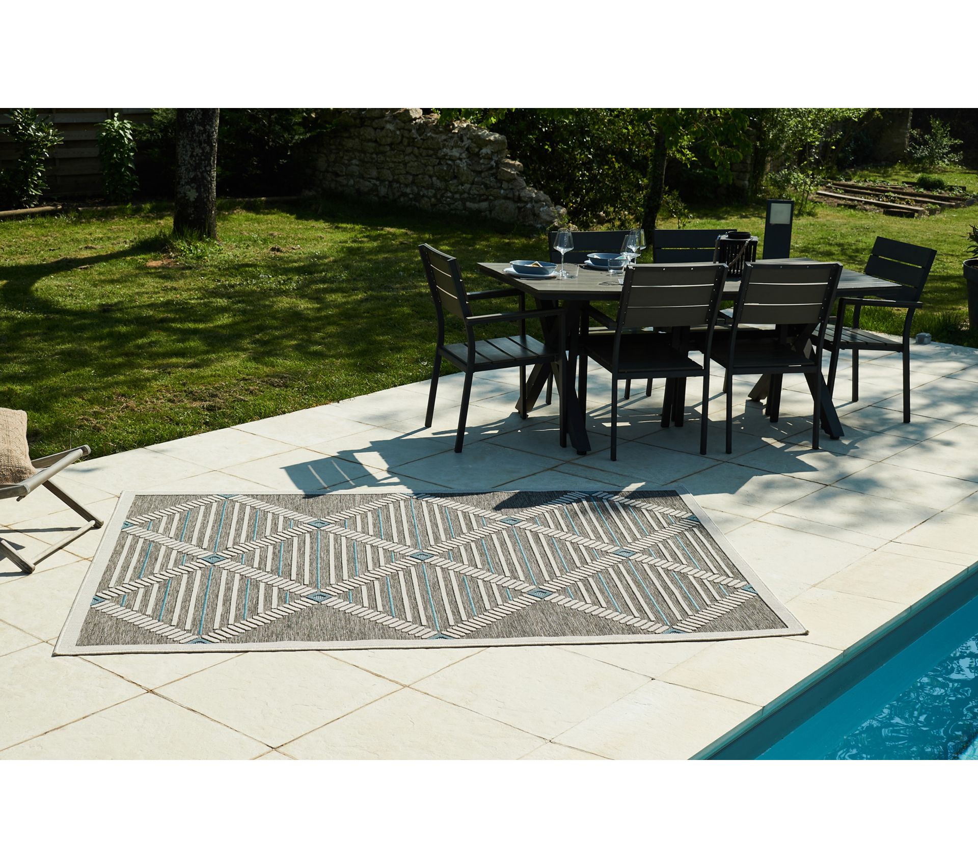 Tapis Extérieur Rectangle Au Motif Losange - Acapulco - 70x140 cm - Anthracite - Tapis d ...