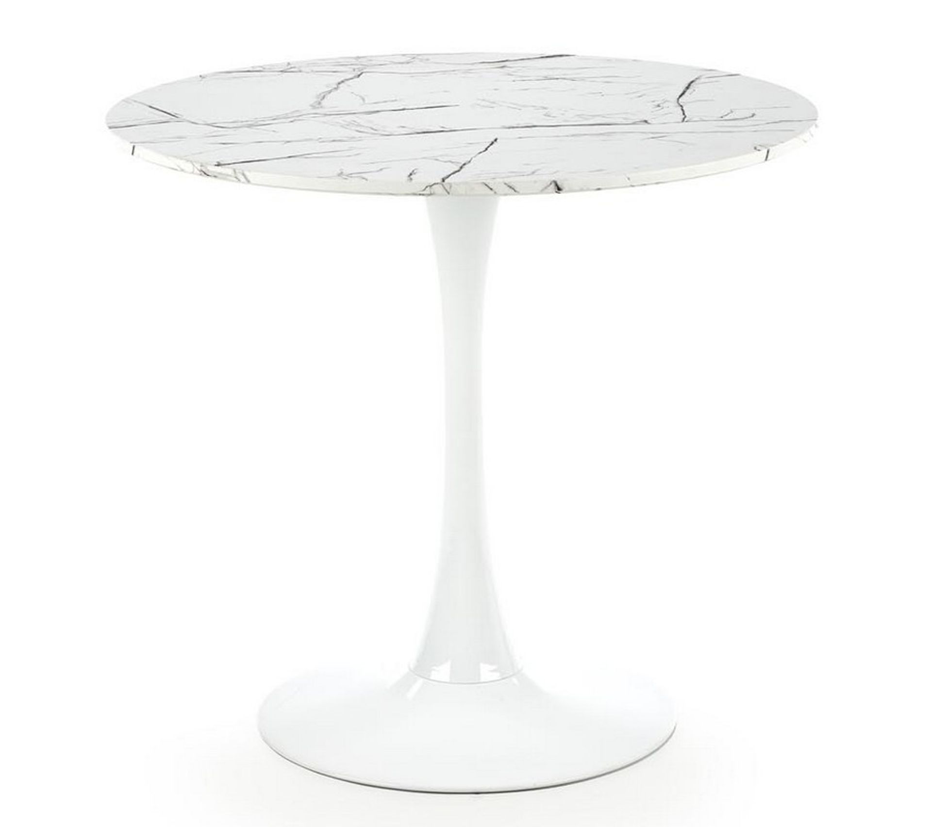 Table Ronde 80 Cm Blanche Avec Plateau Aspect Marbre Et Pied En Métal ...