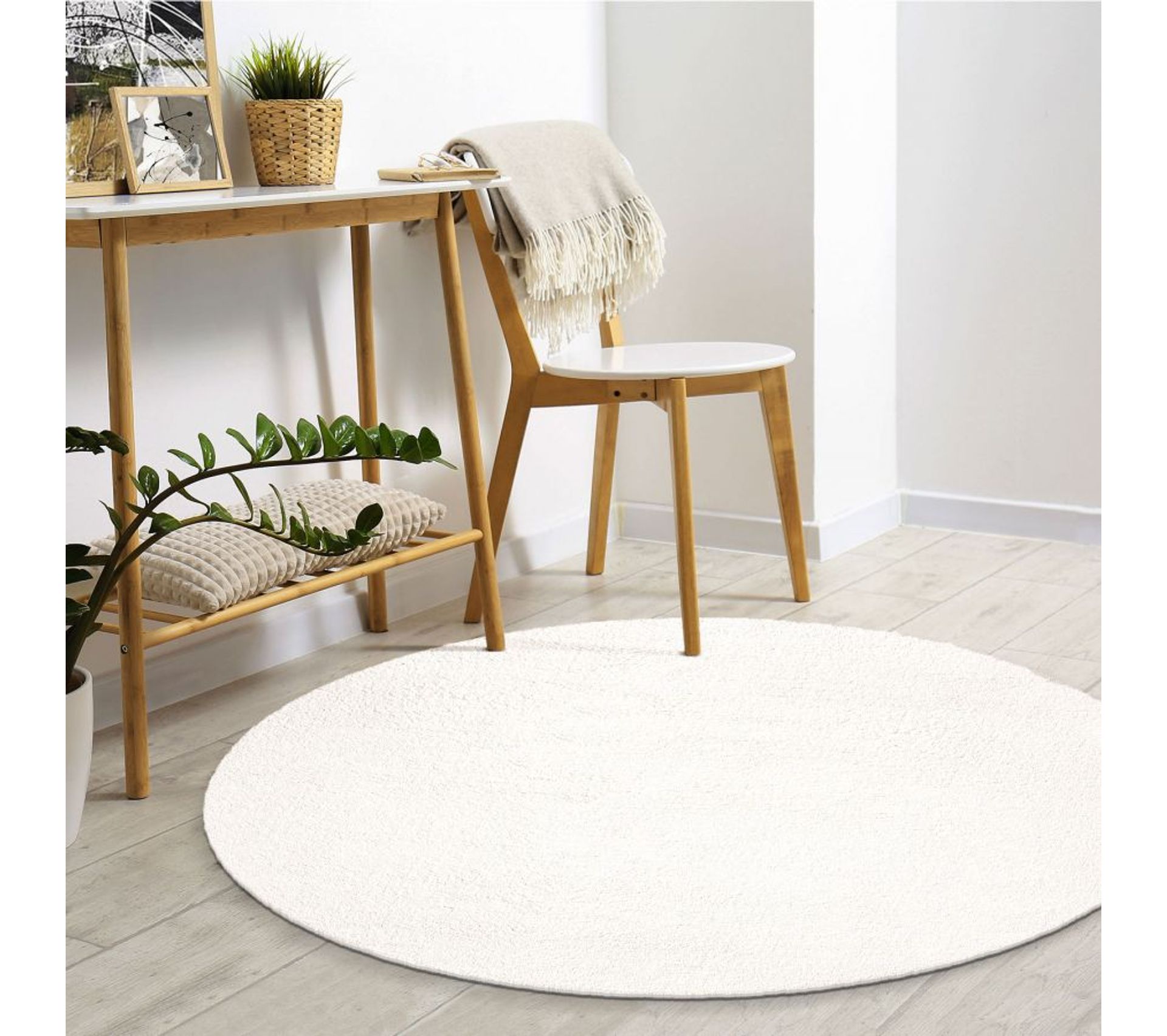Tapis Intérieur Doux Lavable Tendance Blanc 200x200 Cm Rond - Tapis ...