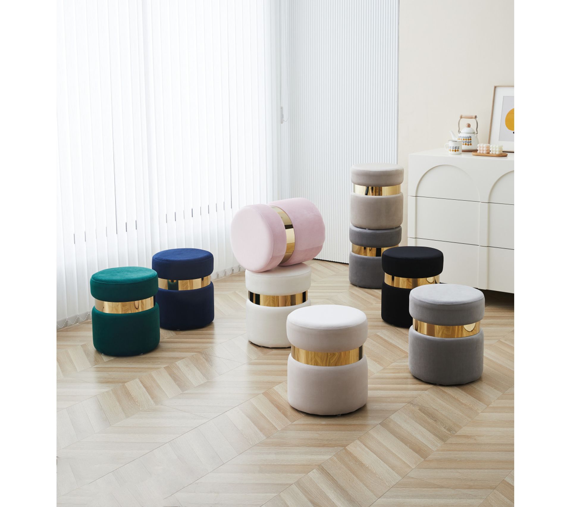 Lot De 2 Poufs Chic Velours Anthracite - BUT